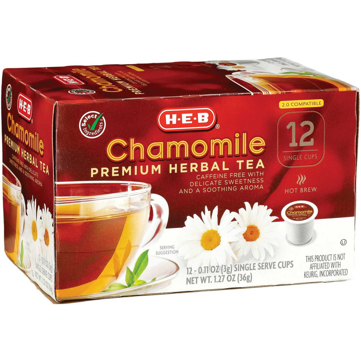 H-E-B Caffeine-Free Chamomile Herbal Tea Single Serve Cups - Shop Tea ...