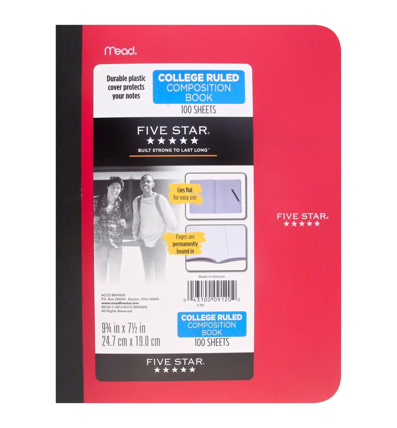 FIVE STAR Composition Book, College Ruled, 100 Sheets, Assorted Colors ...