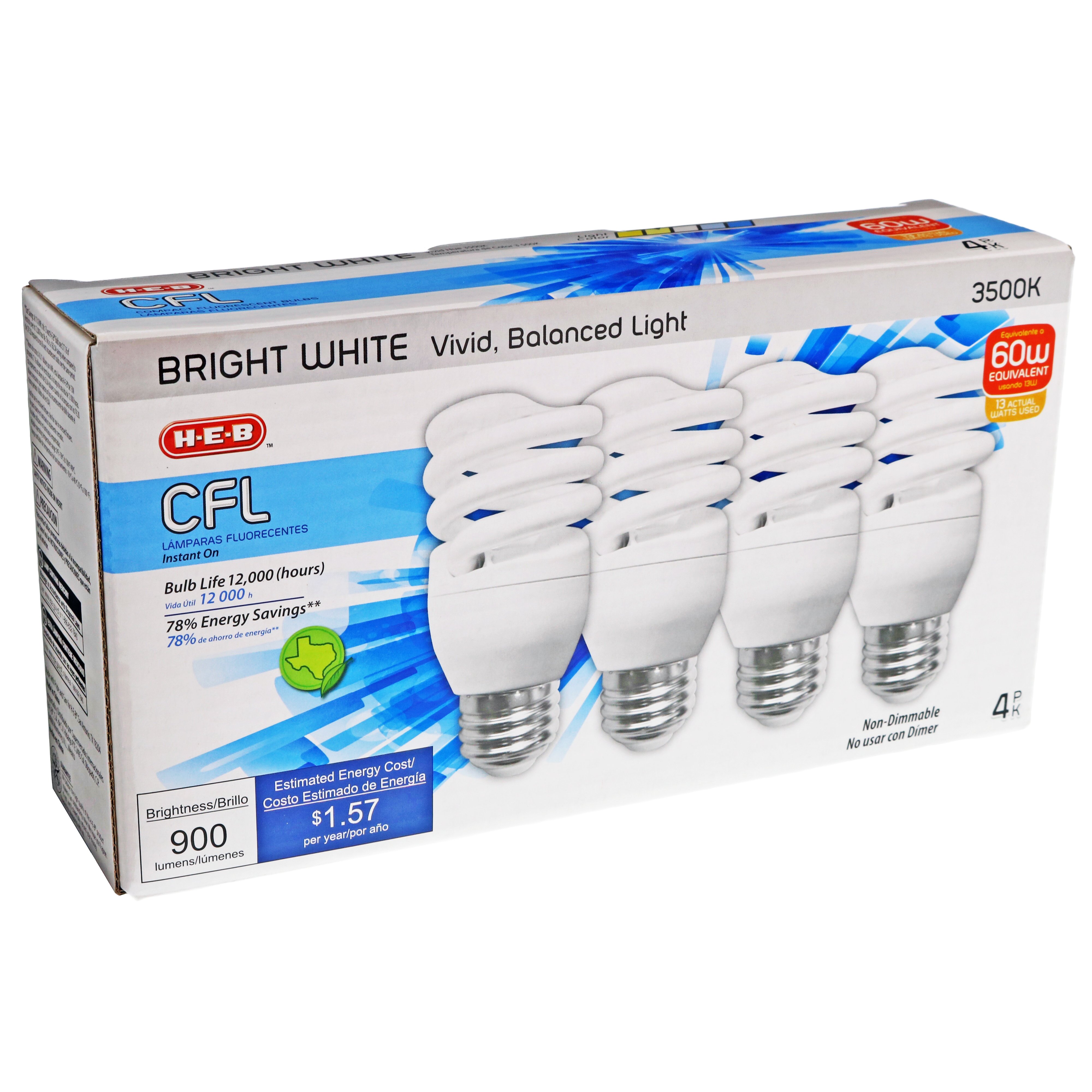 H-E-B 60-Watt Bright White CFL Light Bulbs - Shop Light Bulbs at H-E-B