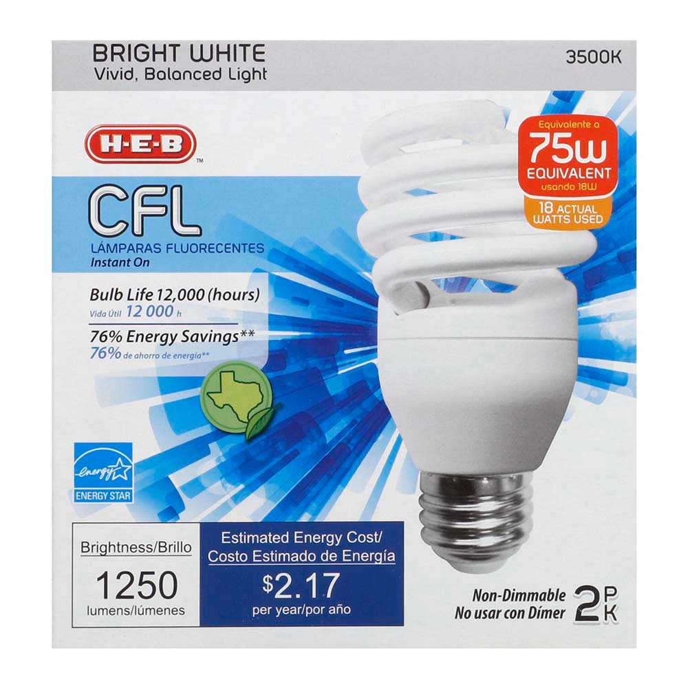 H-E-B Instant On 75-Watt Bright White CFL Light Bulbs - Shop Light ...
