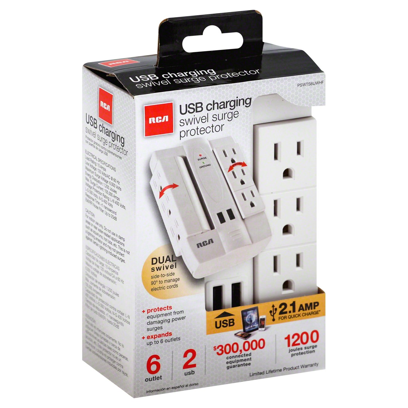 RCA USB + 6 Swivel Outlet Surge Protector - Shop Extension cords at H-E-B