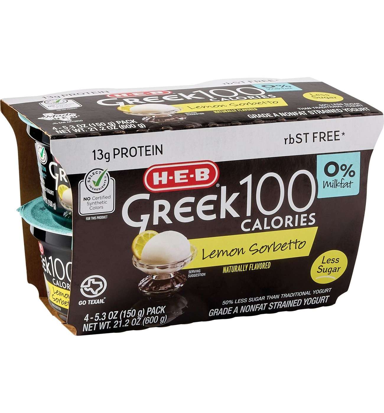 H-E-B 13g Protein Greek 100 Calories Nonfat Yogurt - Lemon Sorbetto ...