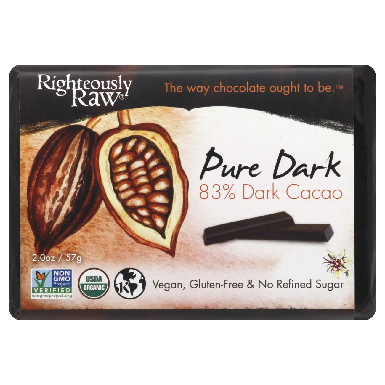 Righteously Raw Pure Dark 83% Dark Cacao Bar - Shop Candy at H-E-B