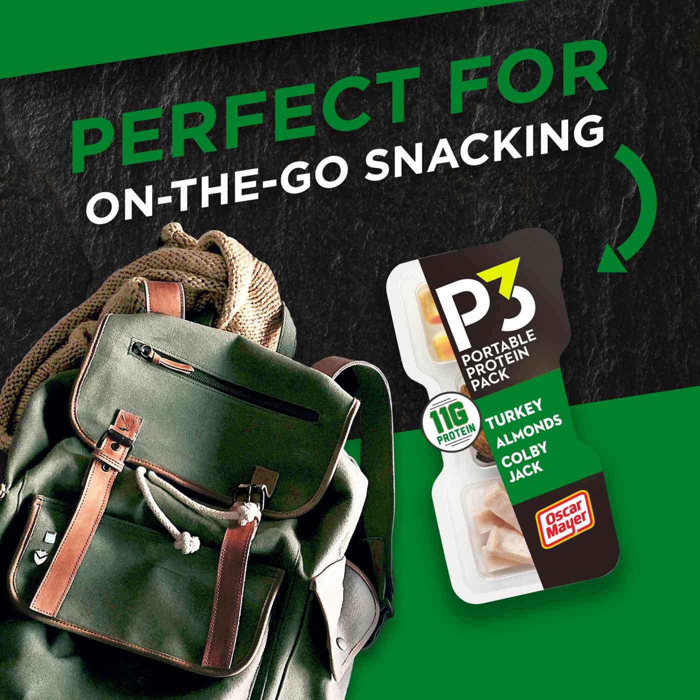 P3 Portable Protein Pack Snack Tray - Turkey, Colby Jack & Almonds ...