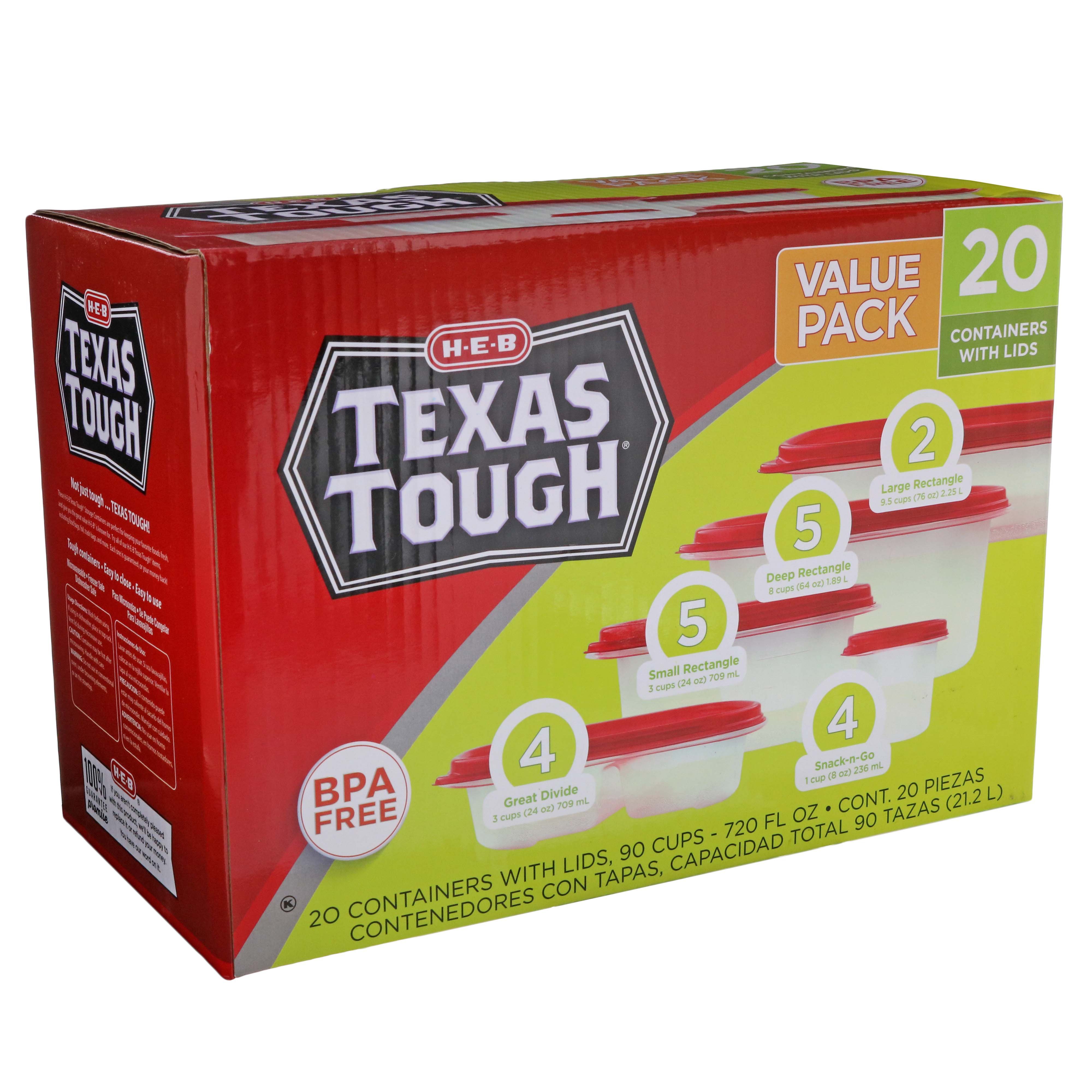H-E-B Texas Tough Food Storage Containers – Value Pack, 20 ct | Central ...