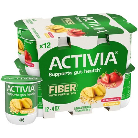 Activia Low Fat Fiber with Prebiotics Strawberry & Pineapple Yogurt, 12 ...