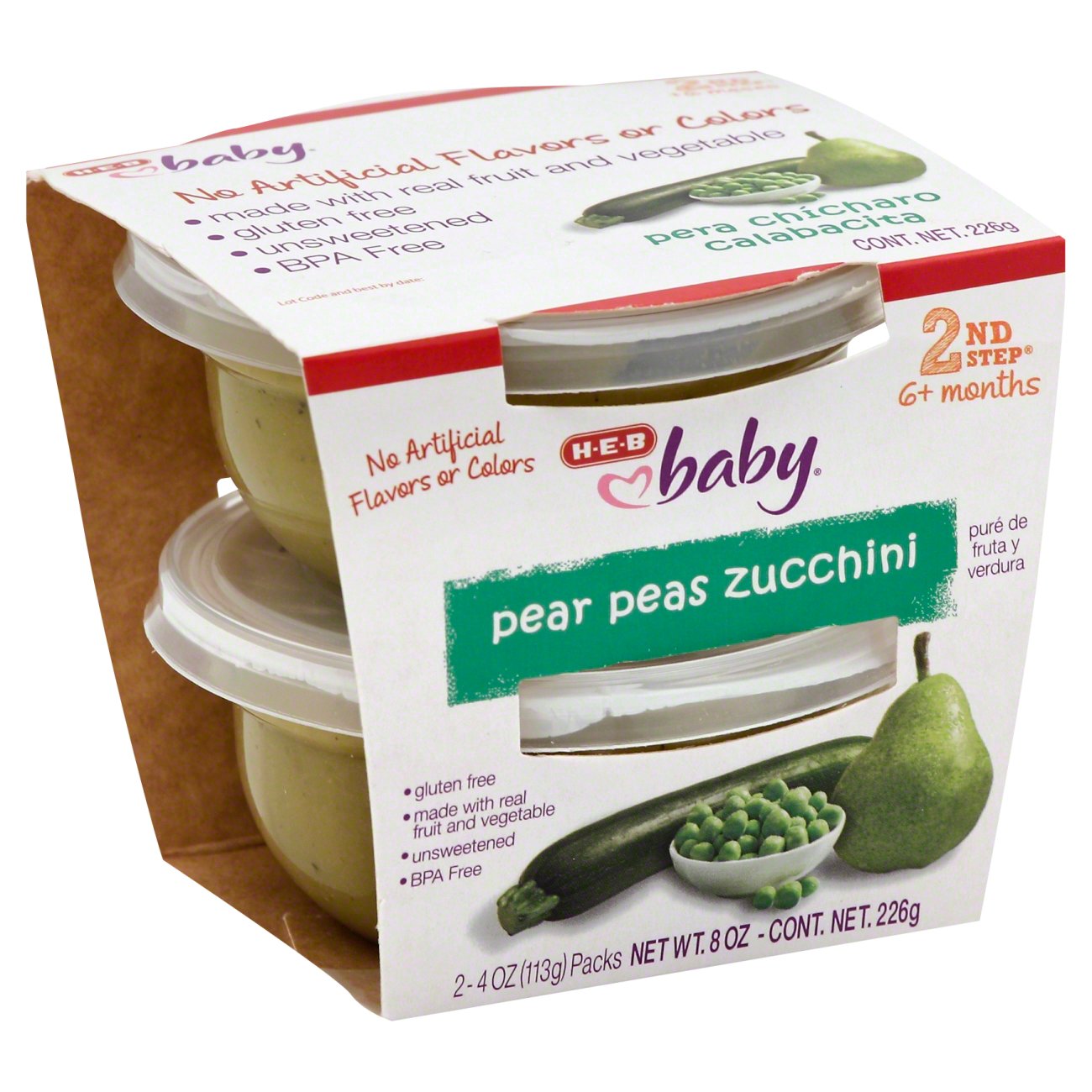 H-E-B Baby Food Puree Fruit & Veggie Cups - Pear Peas Zucchini - Shop ...