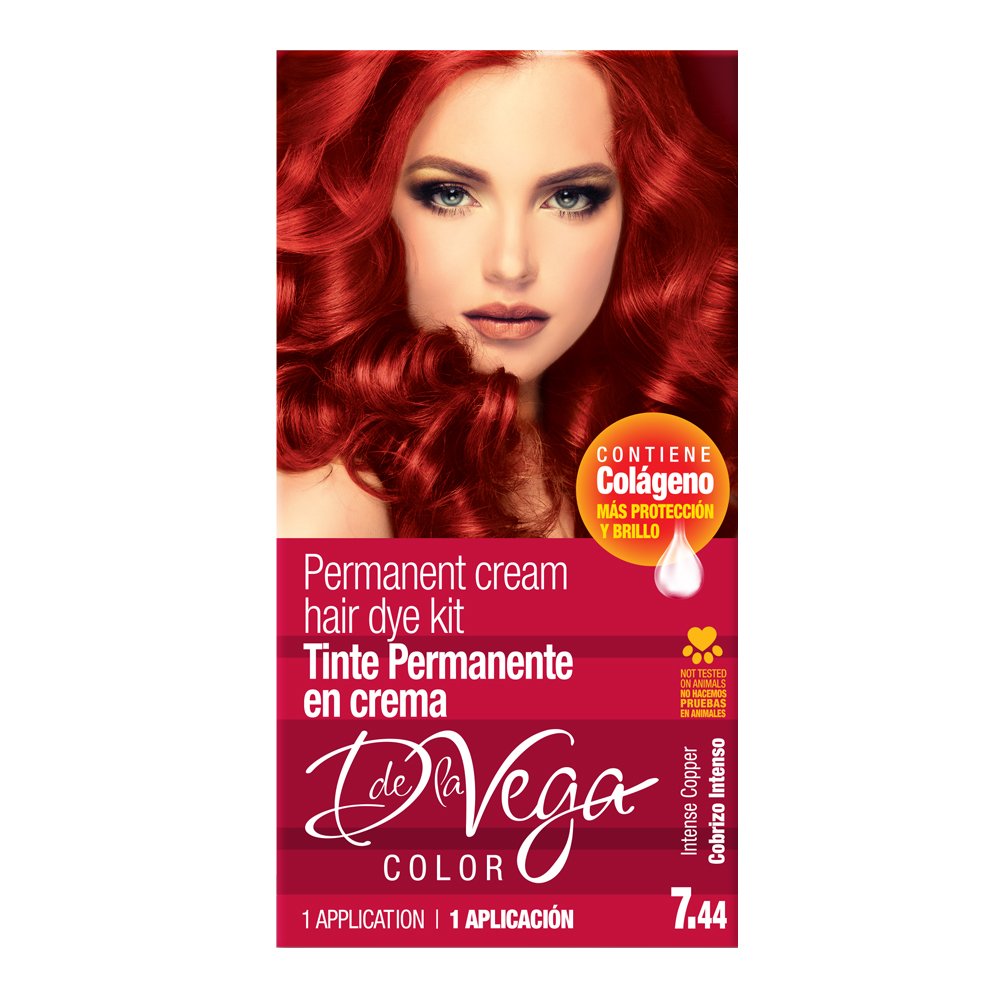 D De La Vega Permanent Cream Hair Dye Kit 7.44 Intense Copper - Shop ...