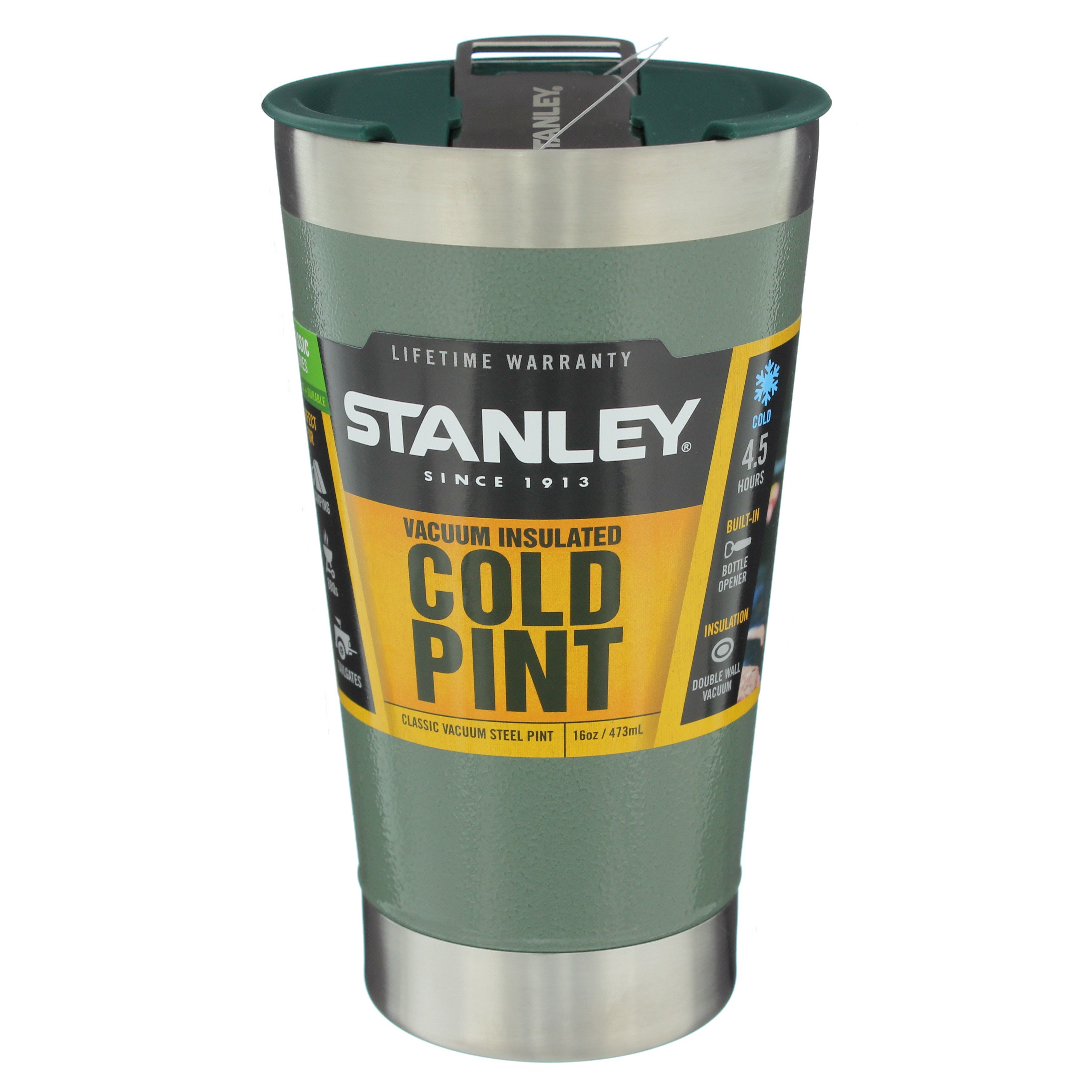 Stanley Classic 16oz Vacuum Stainless Steel Pint, Hammertone Green ...