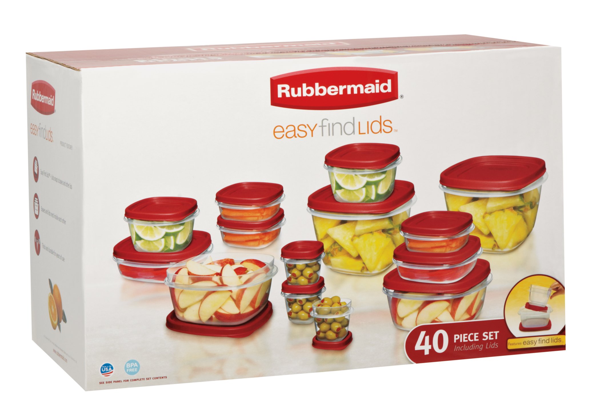 Rubbermaid Easy Find Lids Food Storage Container Set with Red Lids ...