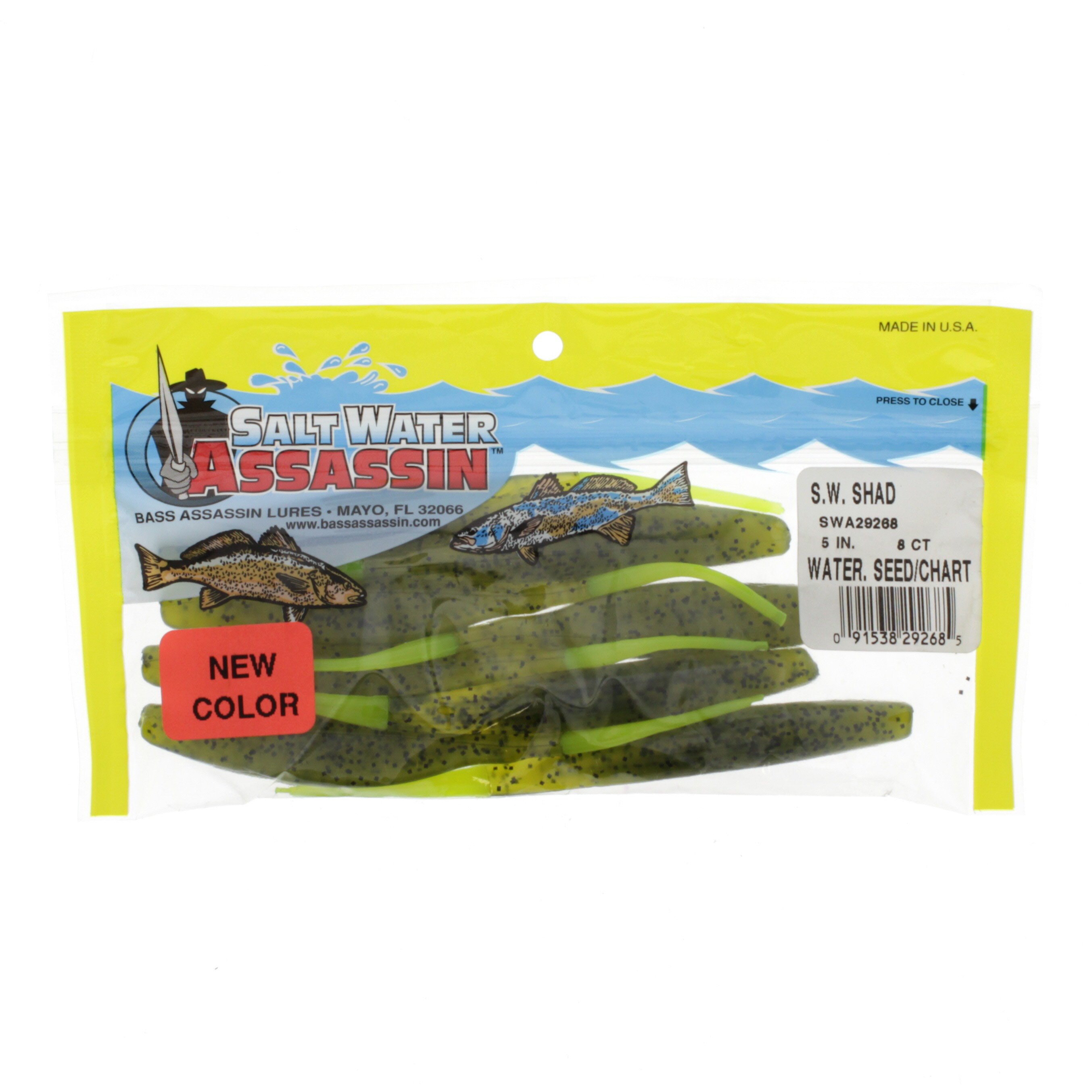 Bass Assassin Saltwater Shad, 5 Inch Watermelon Seed/ Chartreuse Tail ...