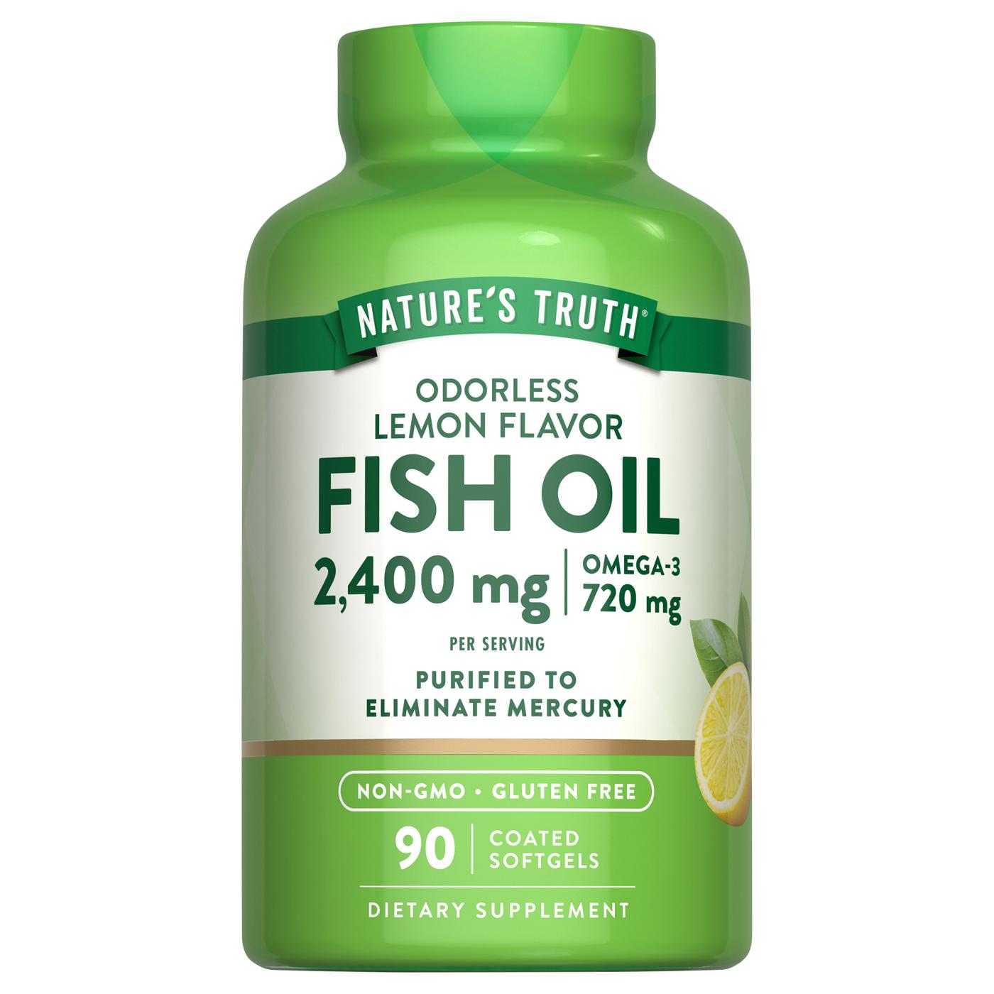 Nature's Truth Odorless Lemon Flavor Fish Oil Omega-3 2400 mg Softgels ...