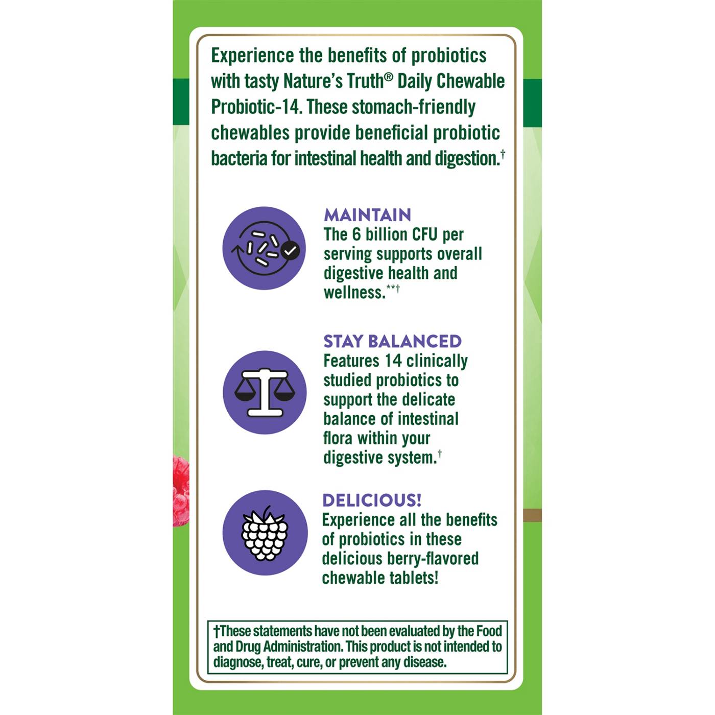 Nature's Truth Daily Probiotic-14 Chewable Tablets - Berry Flavor ...
