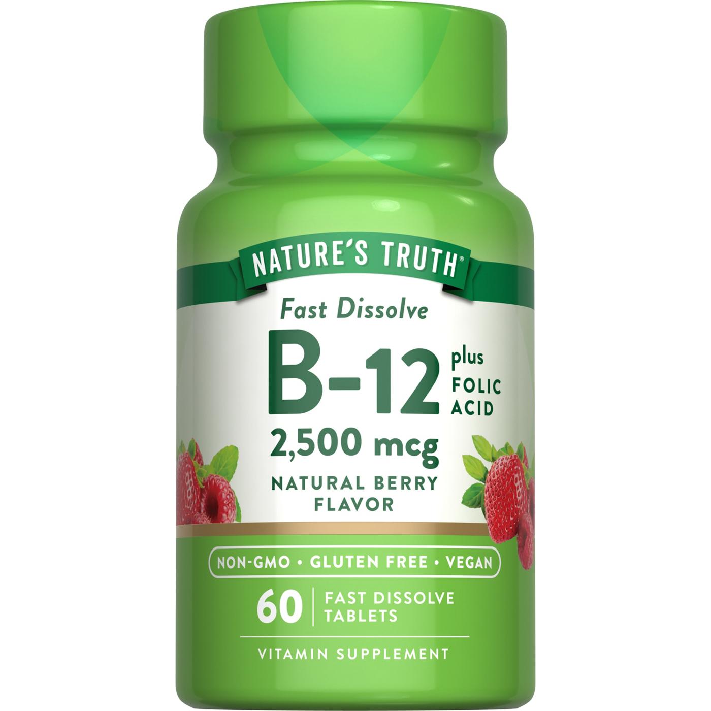 Nature's Truth B-12 + Folic Acid 2500mcg Fast-Dissolve Tablets - Berry ...