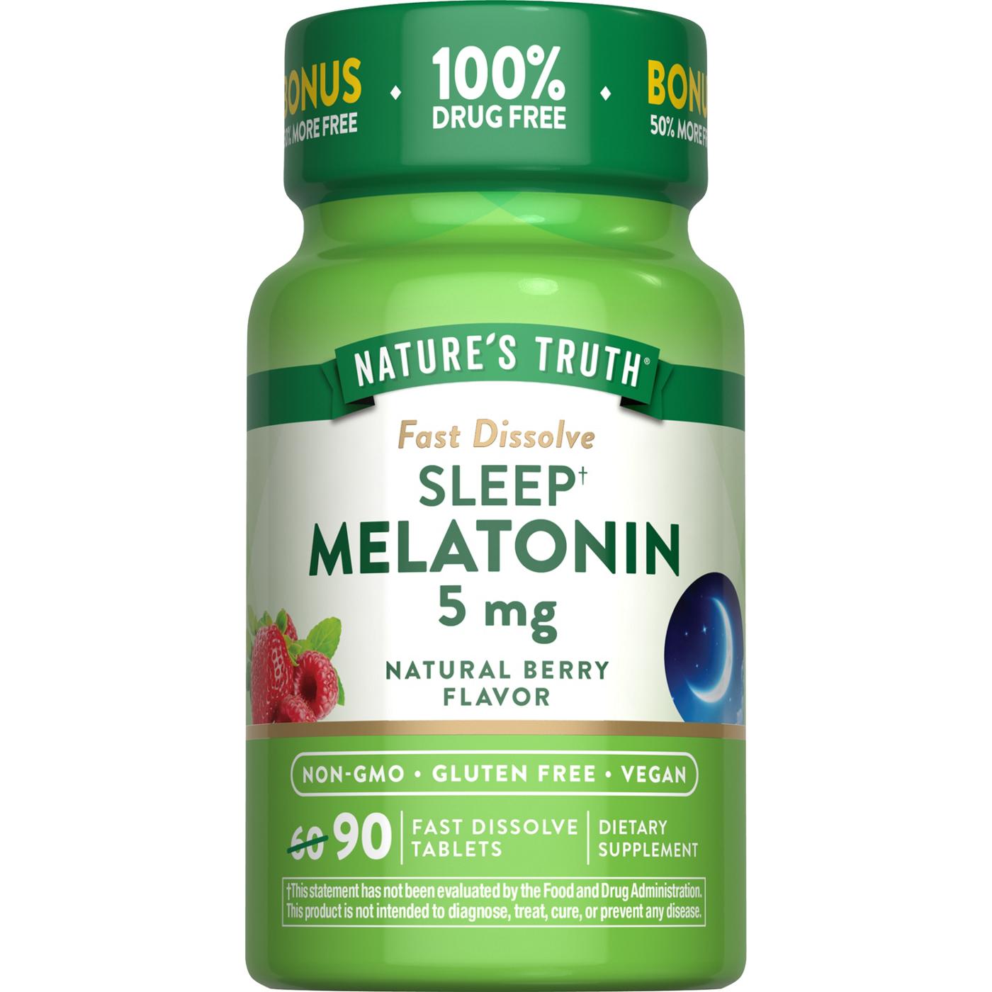 Nature's Truth Sleep Melatonin 5mg Fast-Dissolve Tablets - Berry Flavor ...