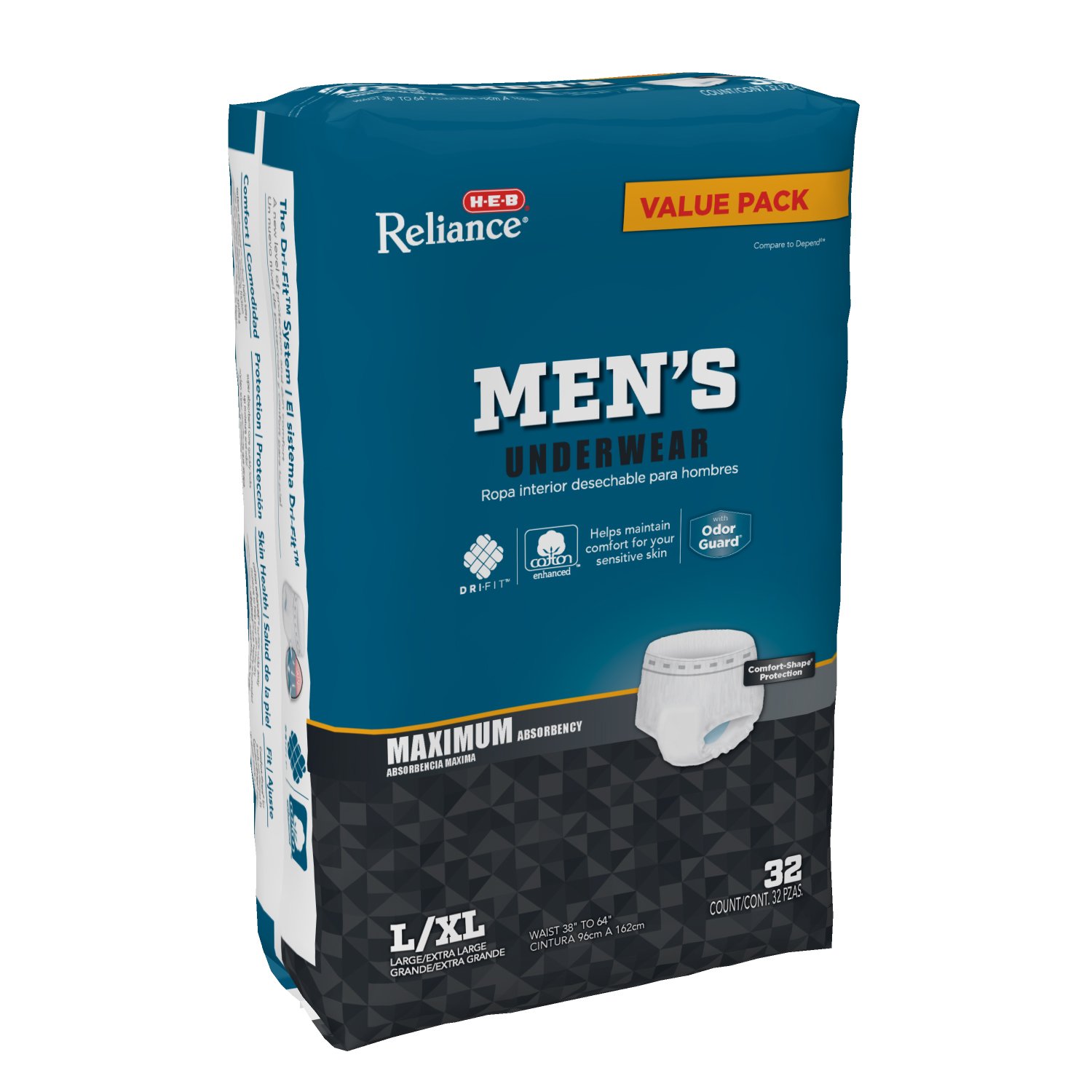 H-E-B Reliance Underwear for Men, Maximum Absorbency, 32 Count - Shop ...