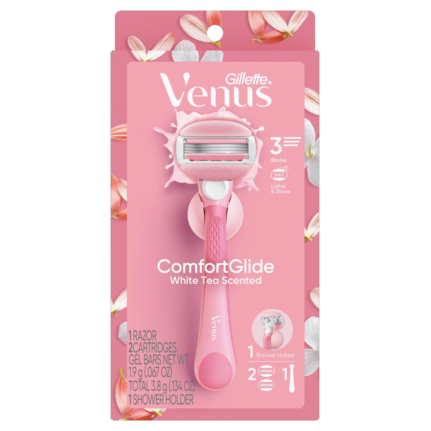 Gillette Venus ComfortGlide White Tea Women's Razor Handle + 2 Blade ...