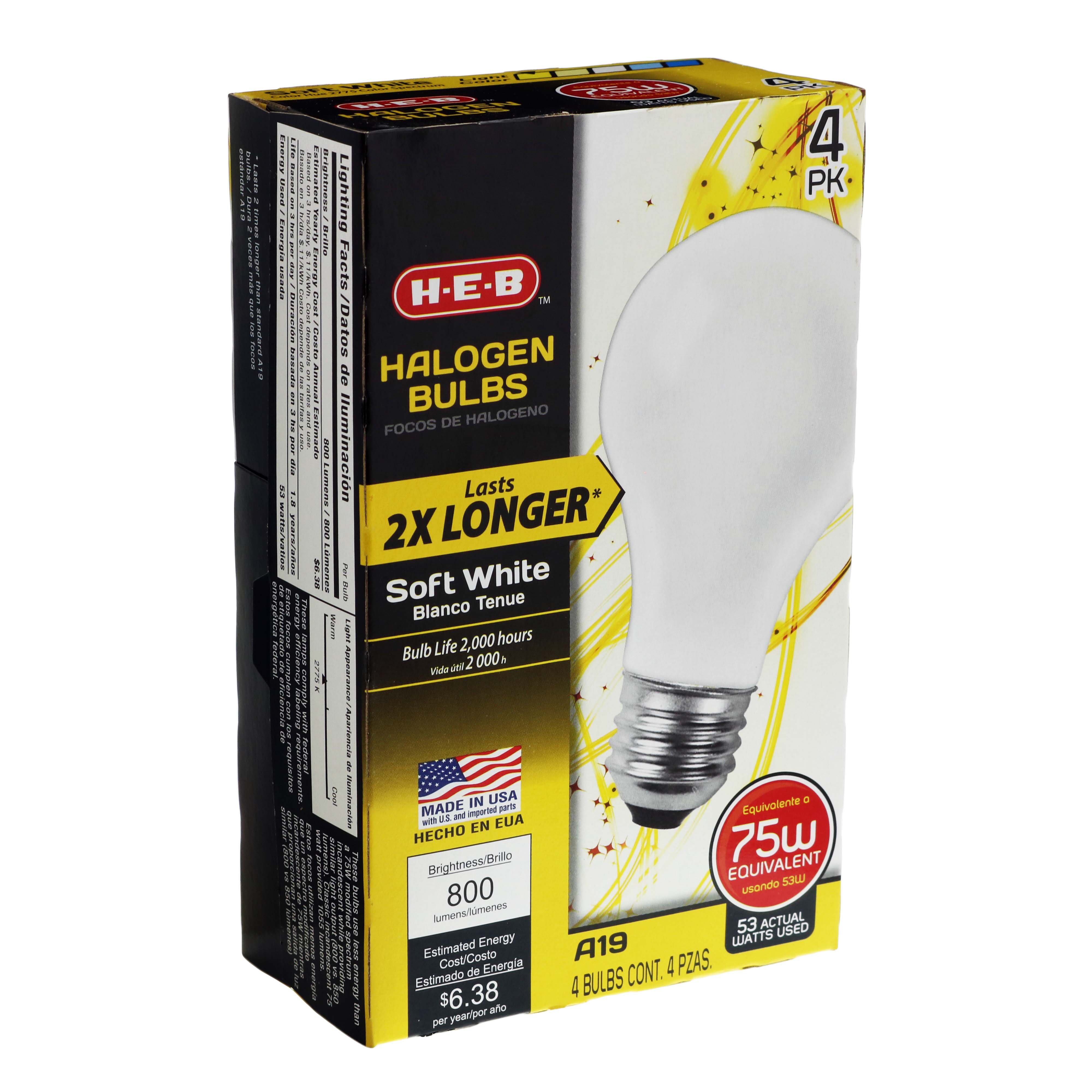 H-E-B A19 75-Watt Soft White Halogen Light Bulbs - Shop Light Bulbs at ...