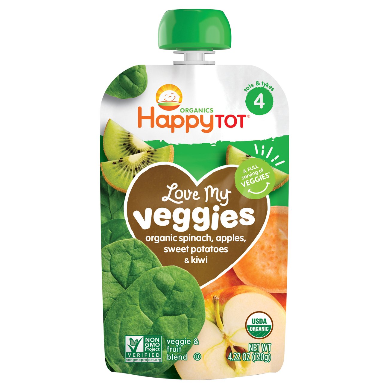 Happy Tot Organics Love My Veggies Pouch - Spinach Apples Sweet Potatos ...