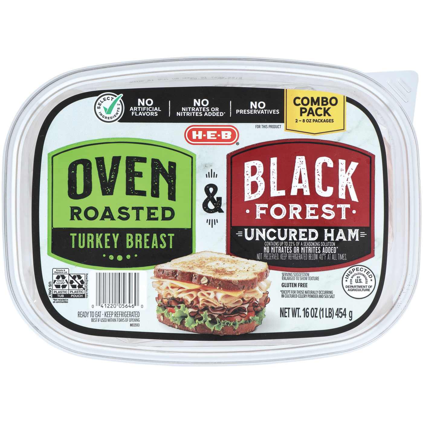 H-E-B Oven-Roasted Turkey Breast & Black Forest Ham Lunch Meat - Combo ...