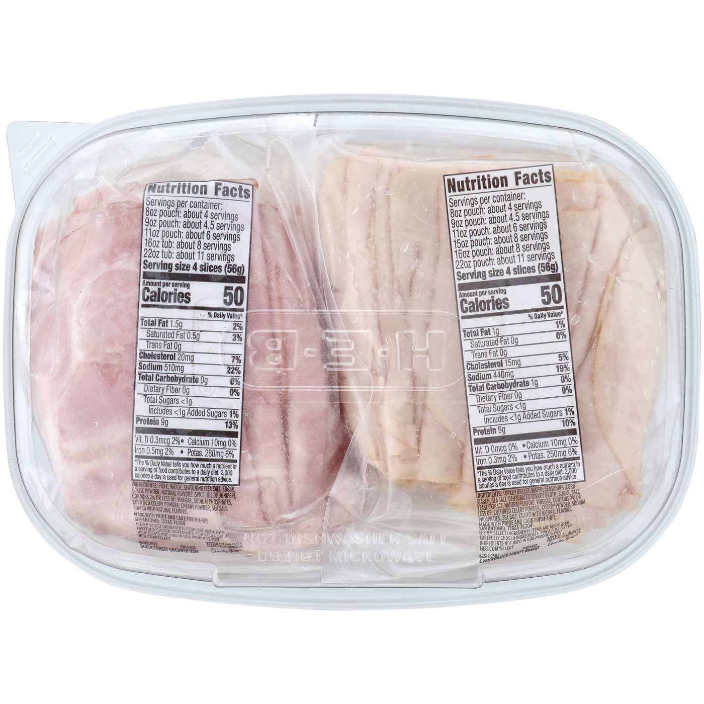 H-E-B Oven-Roasted Turkey Breast & Black Forest Ham Lunch Meat - Combo ...