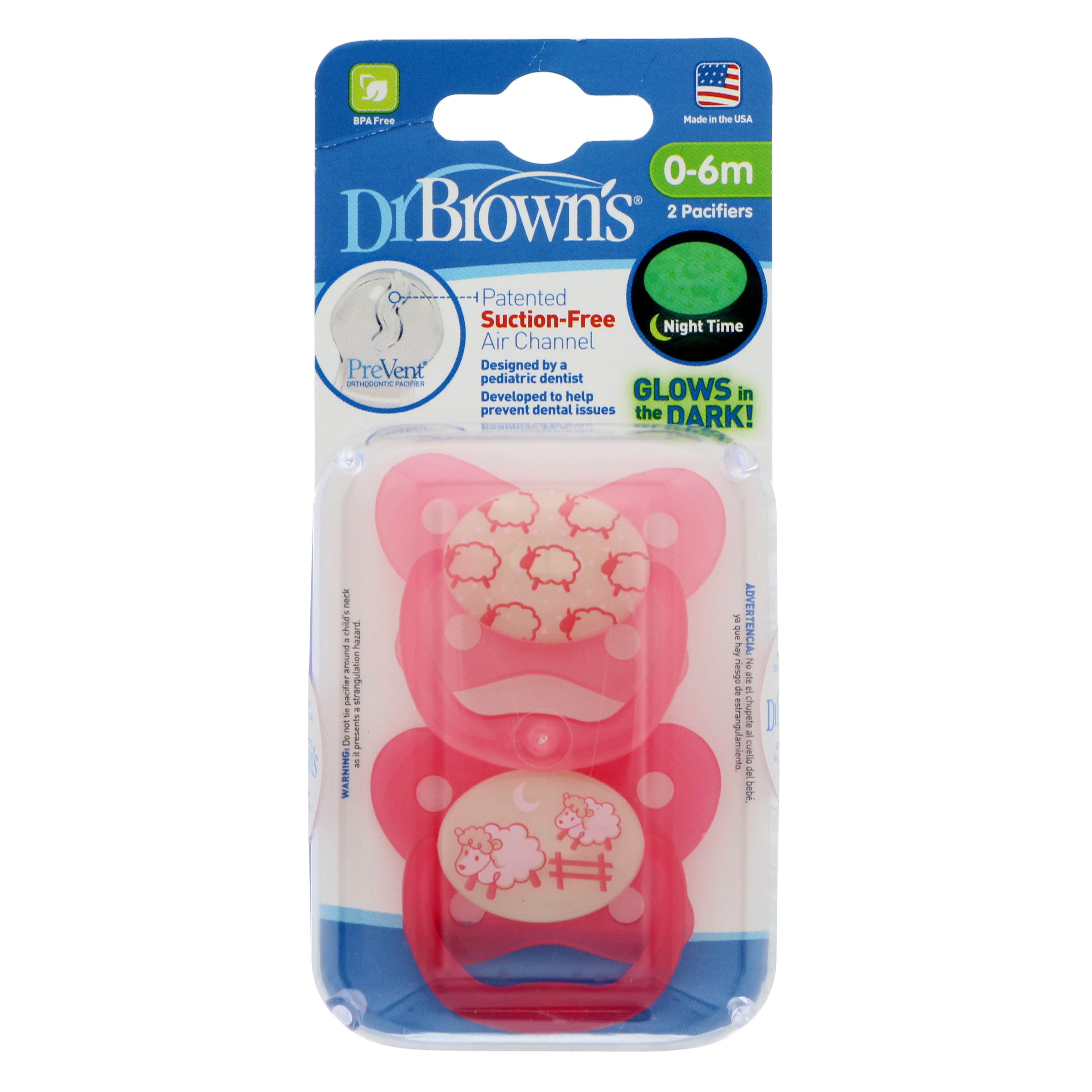 Dr. Brown's Glow In the Dark Pacifiers 6 Months, 2 Pack Assorted Colors ...