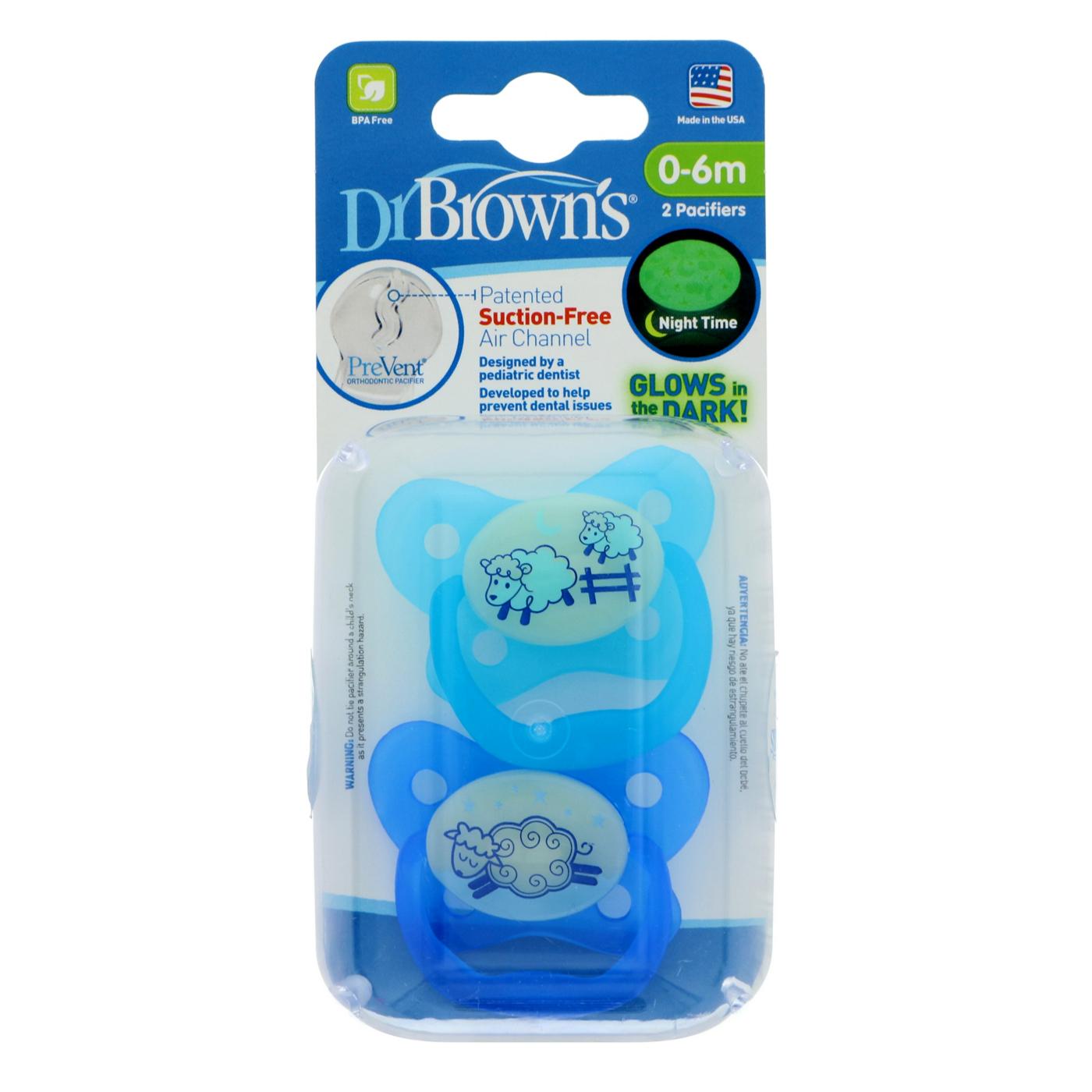 Dr. Brown's Glow In the Dark Pacifiers 6 Months, 2 Pack Assorted Colors ...