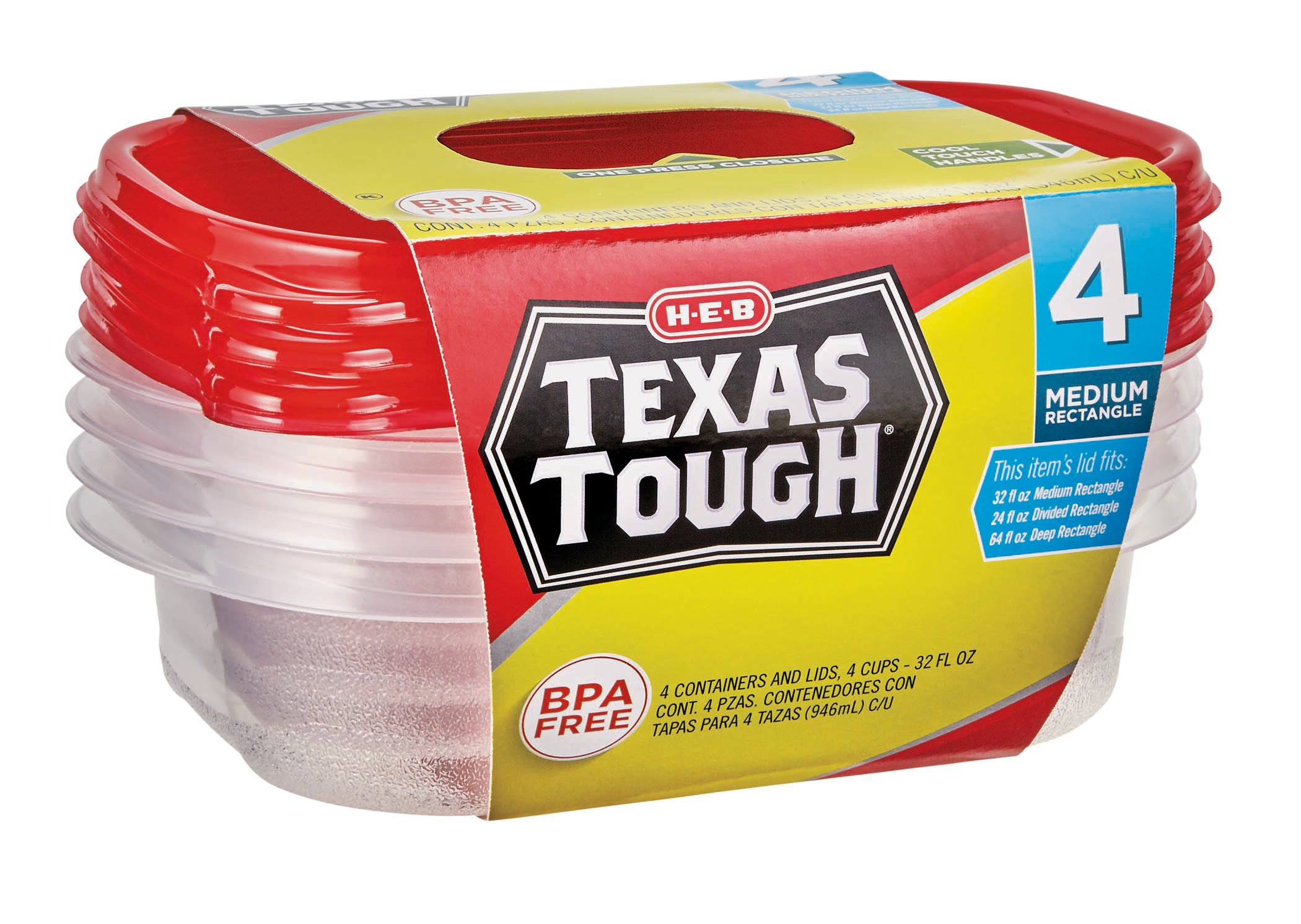 H-E-B Texas Tough Medium Rectangle 32 oz Food Storage Containers - Shop ...