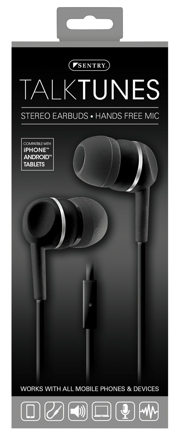 Sentry Talktunes Stereo Earbuds with Hands Free Mic, Black - Shop ...
