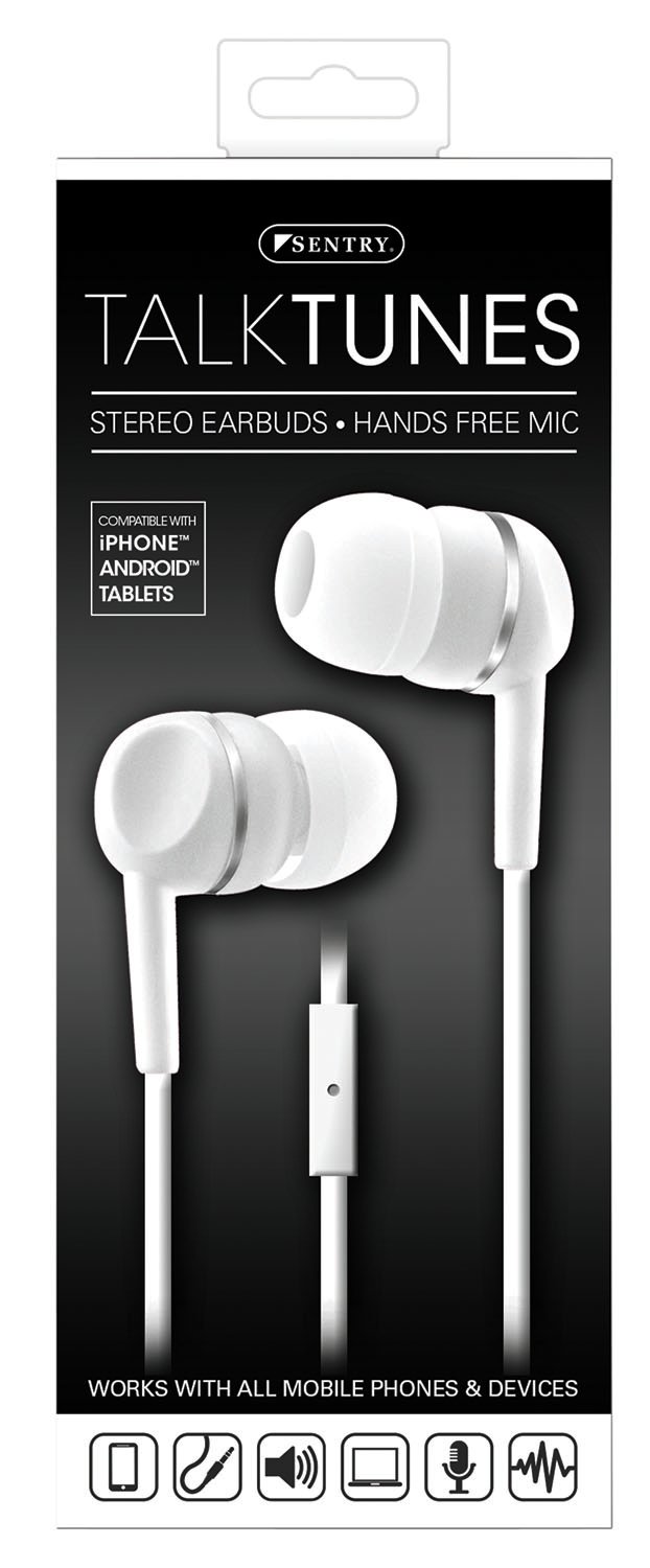 Sentry Talktunes Stereo Earbuds with Hands Free Mic, White - Shop ...