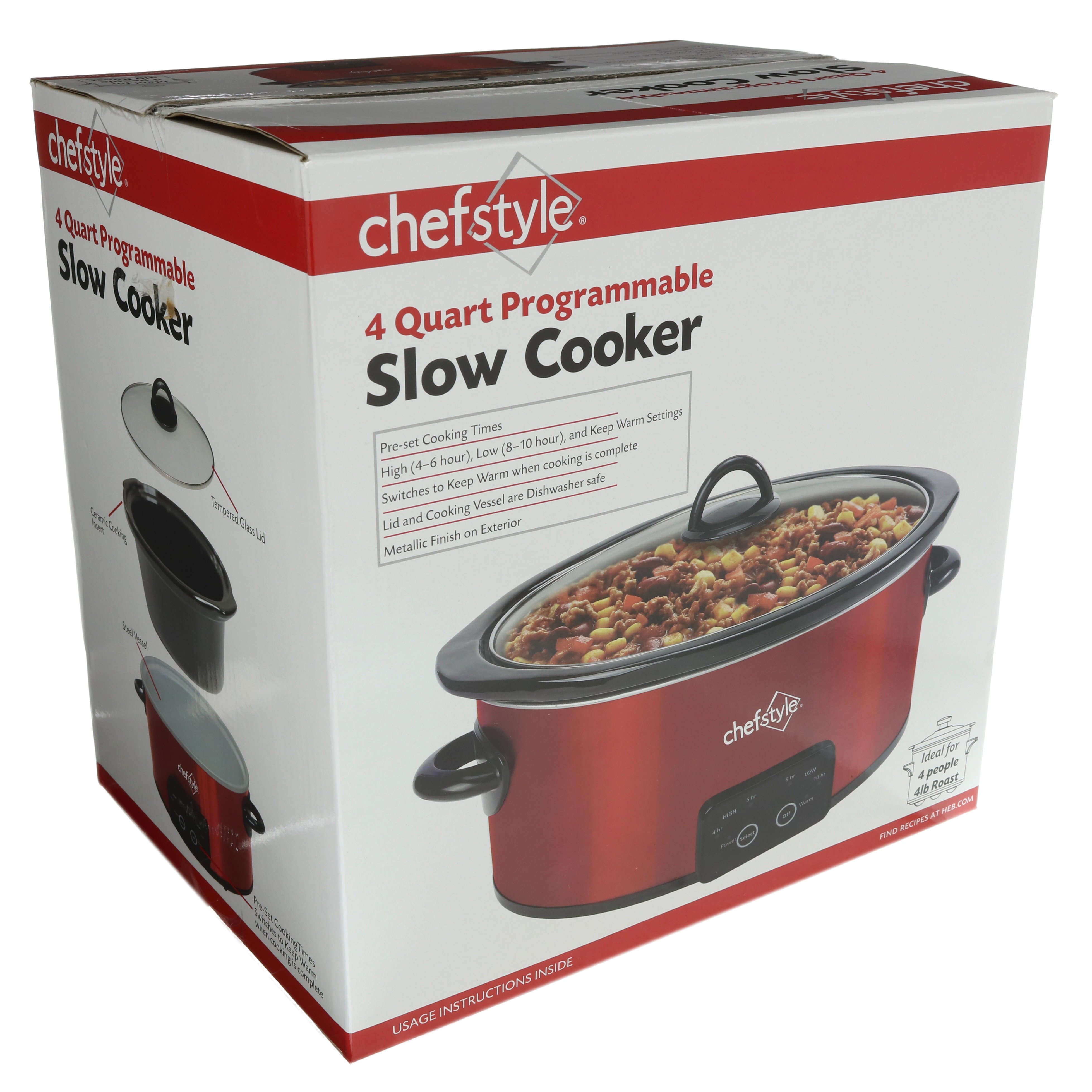 Chefstyle 4 Quart Programmable Red Slow Cooker - Shop Cookers ...