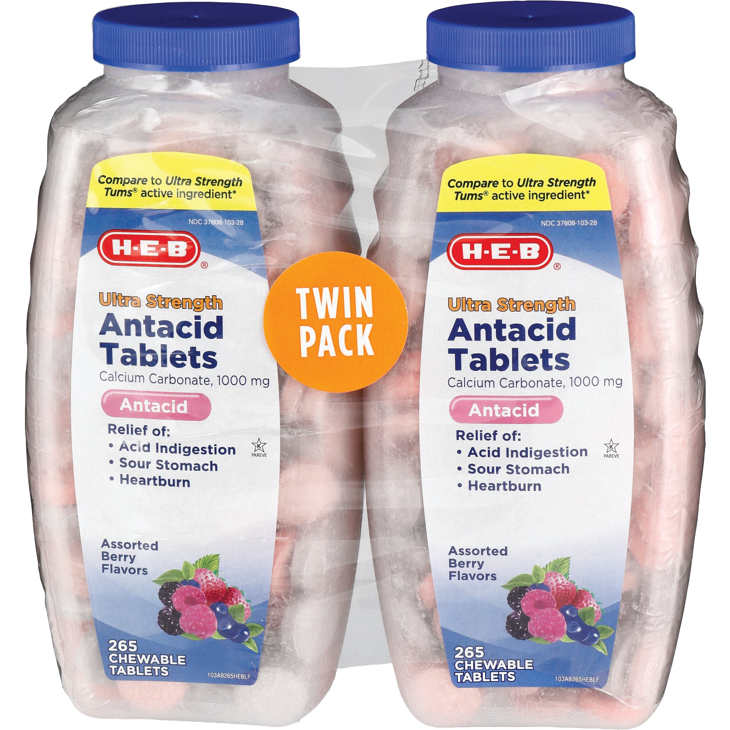 H-E-B Calcium Antacid Extra Strength Berry Twin Pack - Shop Digestion ...