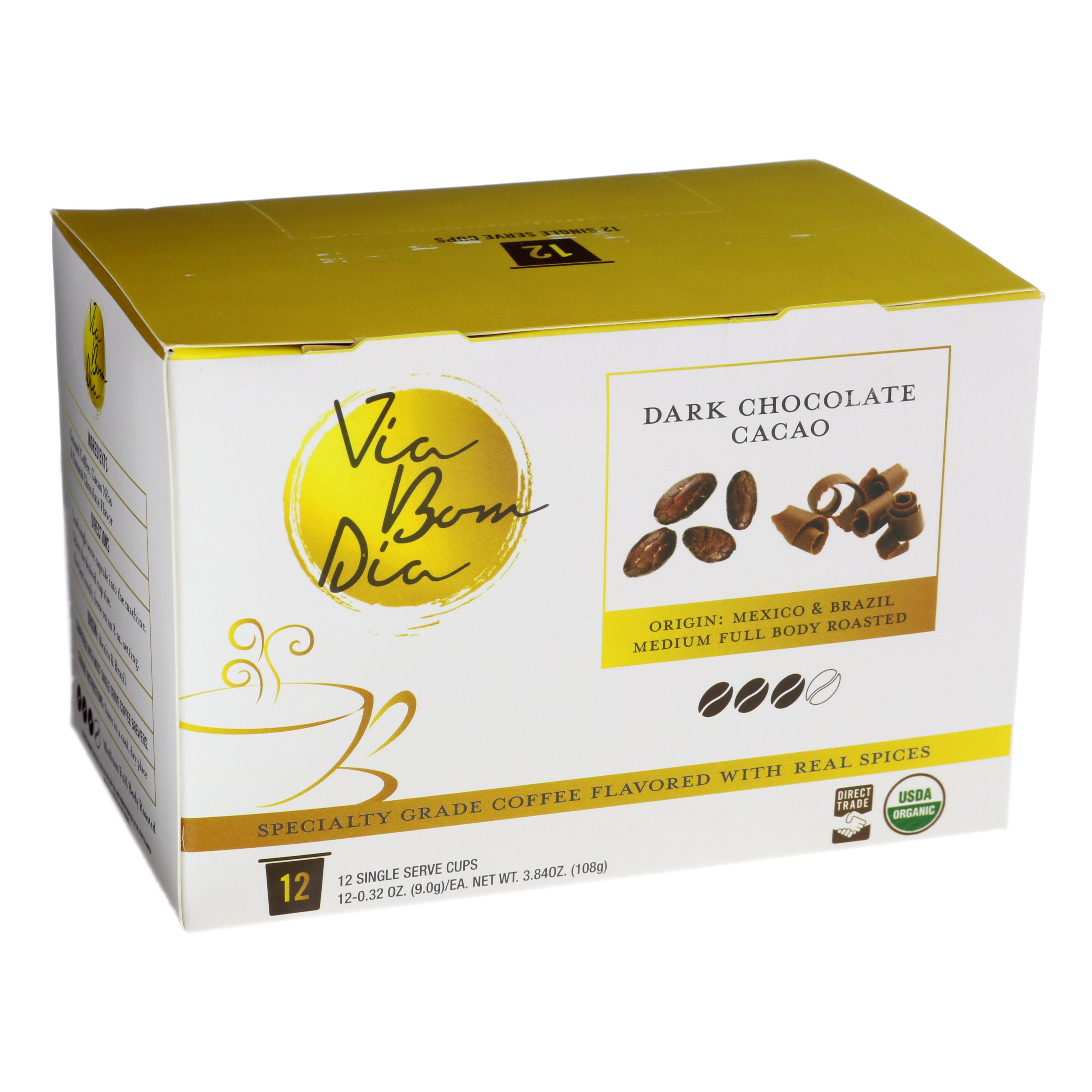 Via Bom Dia Dark Chocolate Cacao Medium Roast Single Serve Coffee Cups ...