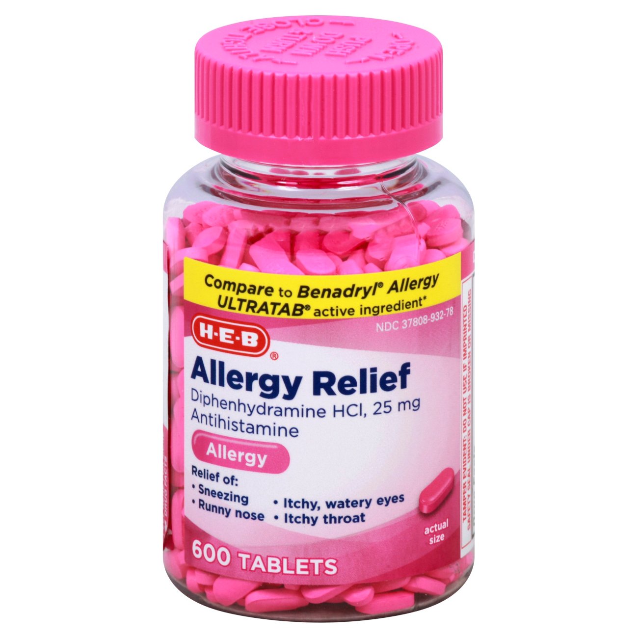 H E B Allergy Relief Diphenhydramine Antihistamine Tablets 25 Mg