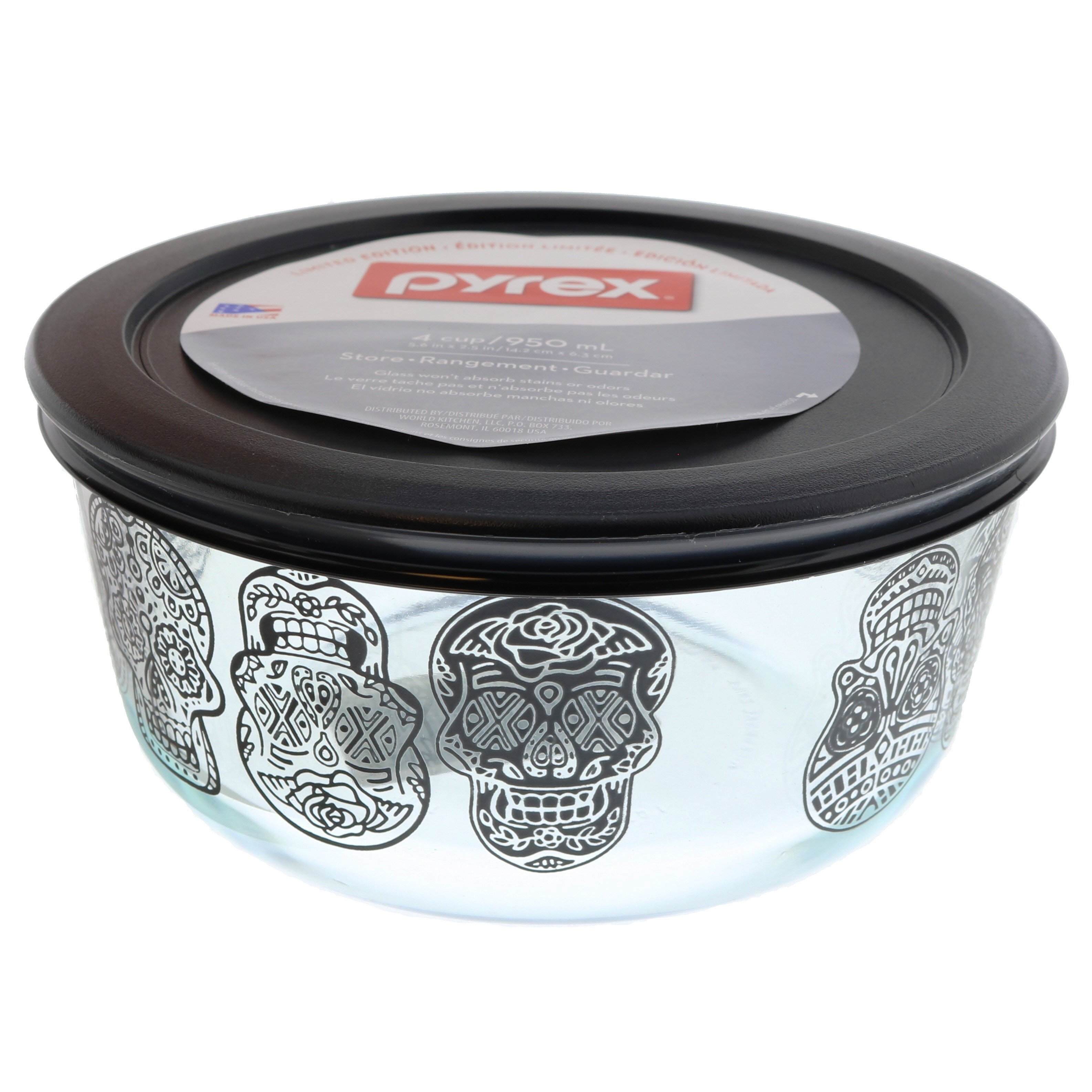 Pyrex Storage Plus 4 cup "Day of the Dead" Storage Dish with Black ...