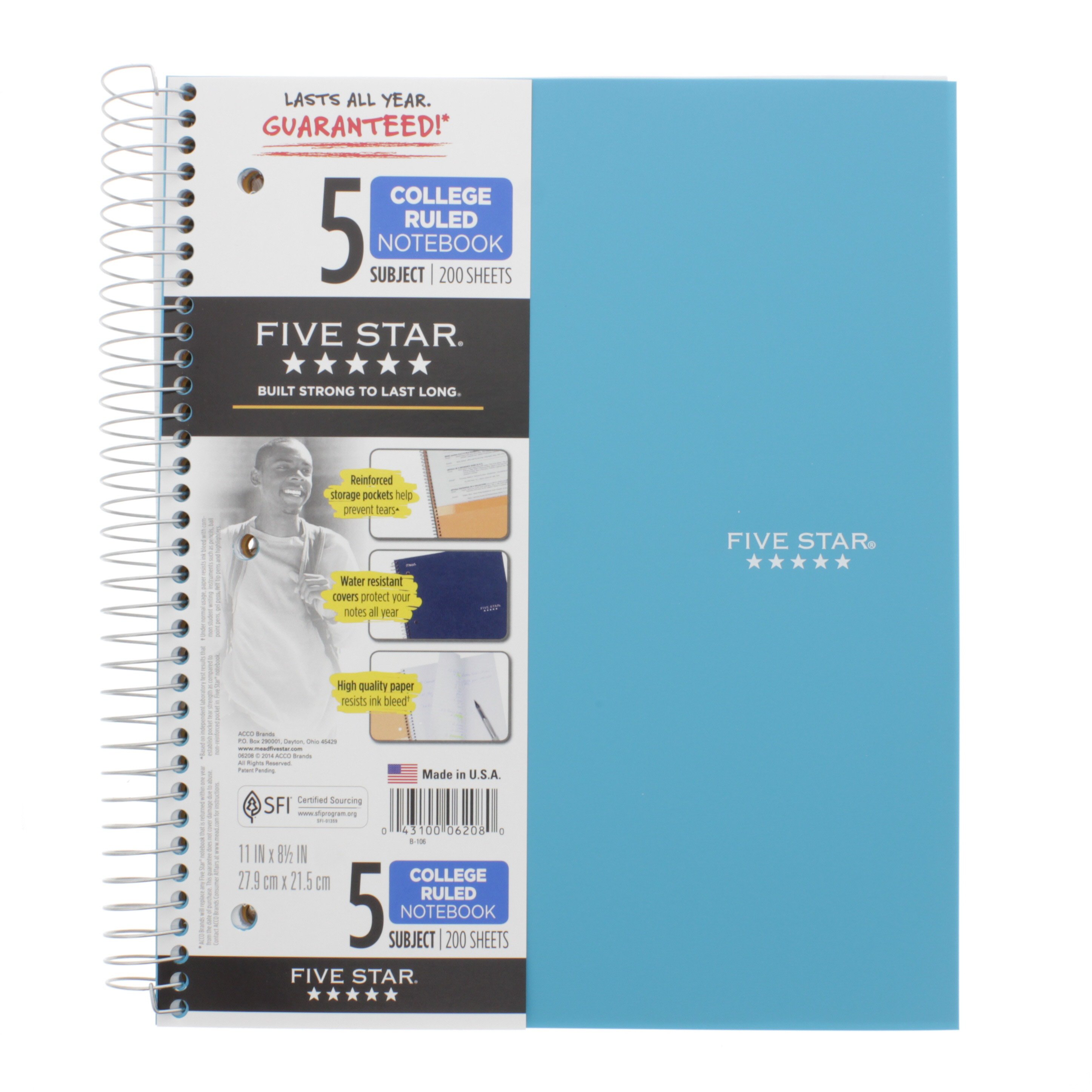 Mead Five Star Wirebound 5 Subject College Ruled Notebook, Teal - Shop ...