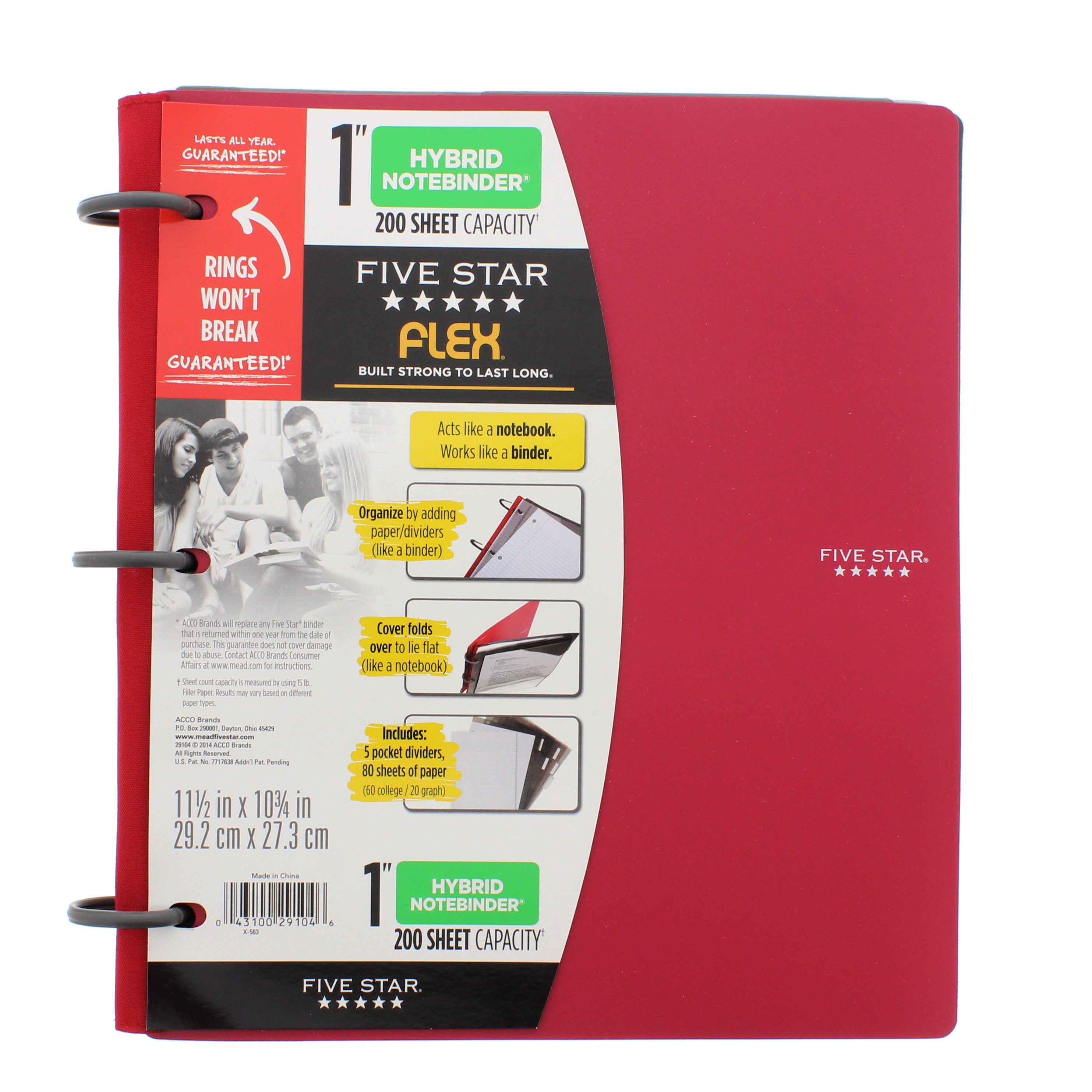 Mead Five Star 1' Flex Hybrid NoteBinder, Red - Shop Folders at H-E-B