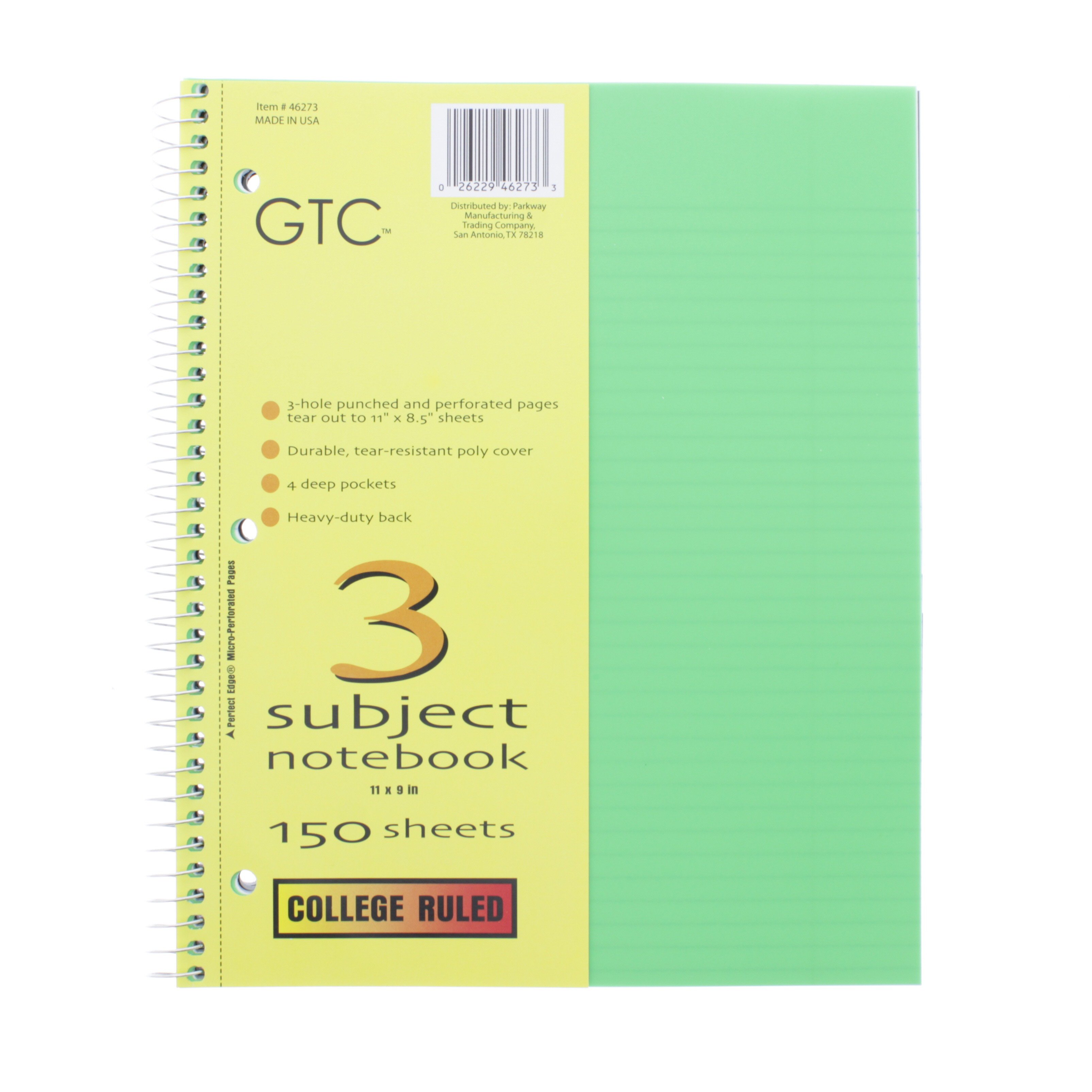 GTC 3 Subject College Ruled Spiral Notebook, Green - Shop Notebooks at ...