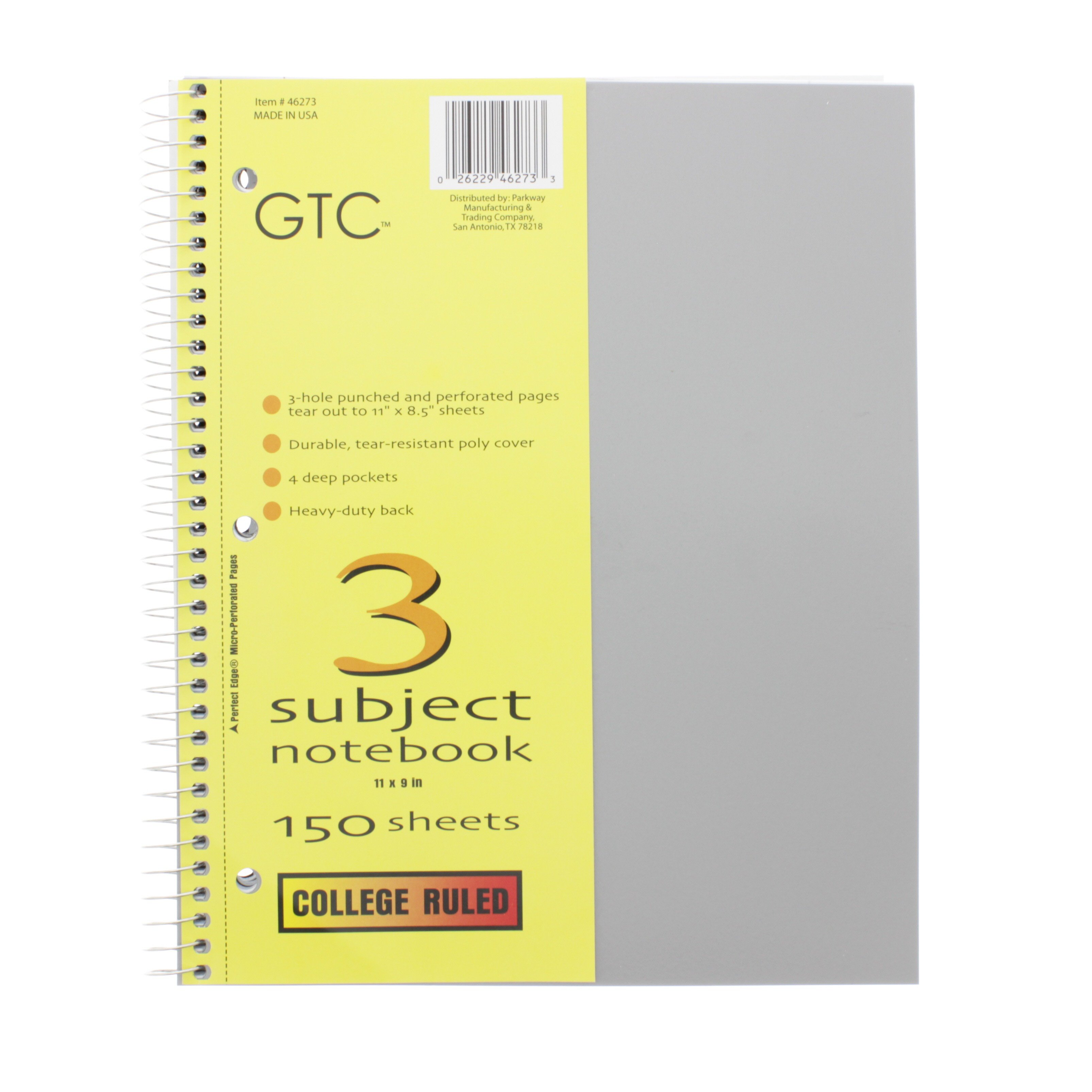 GTC 3 Subject College Ruled Spiral Notebook, Grey - Shop Notebooks at H-E-B