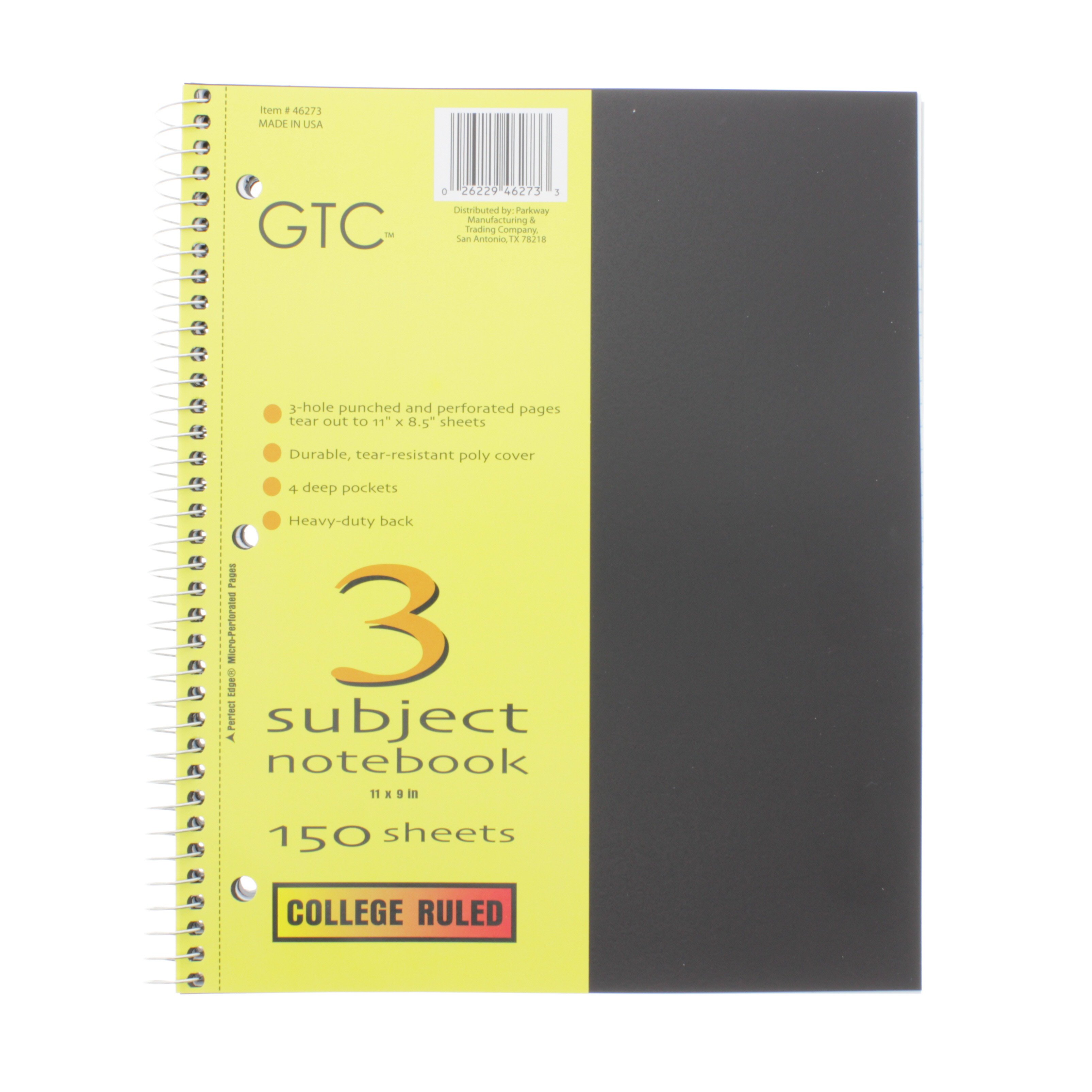 GTC 3 Subject College Ruled Spiral Notebook, Black - Shop Notebooks at ...