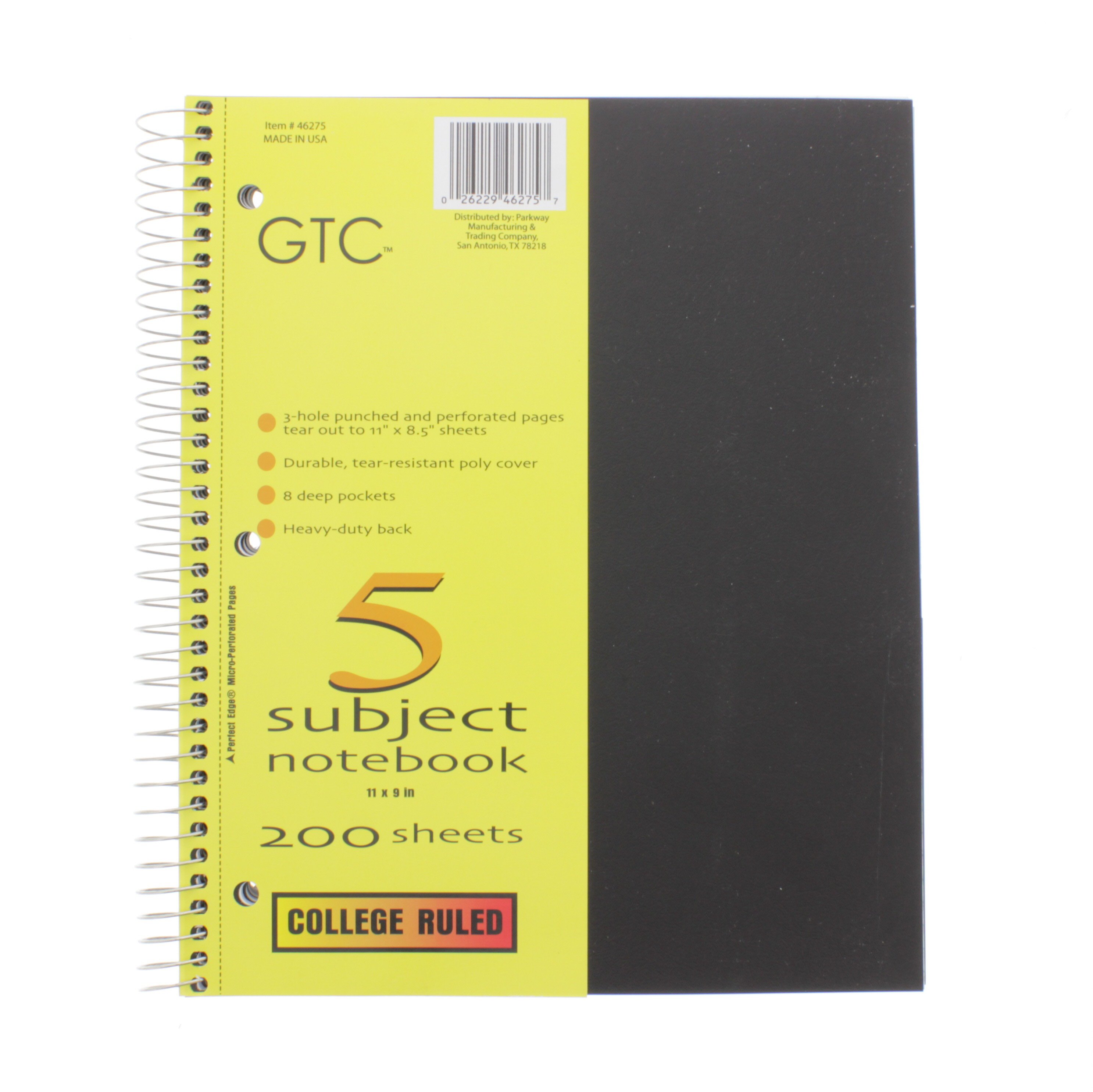 GTC 5 Subject College Ruled Spiral Notebook, Black - Shop Notebooks at ...