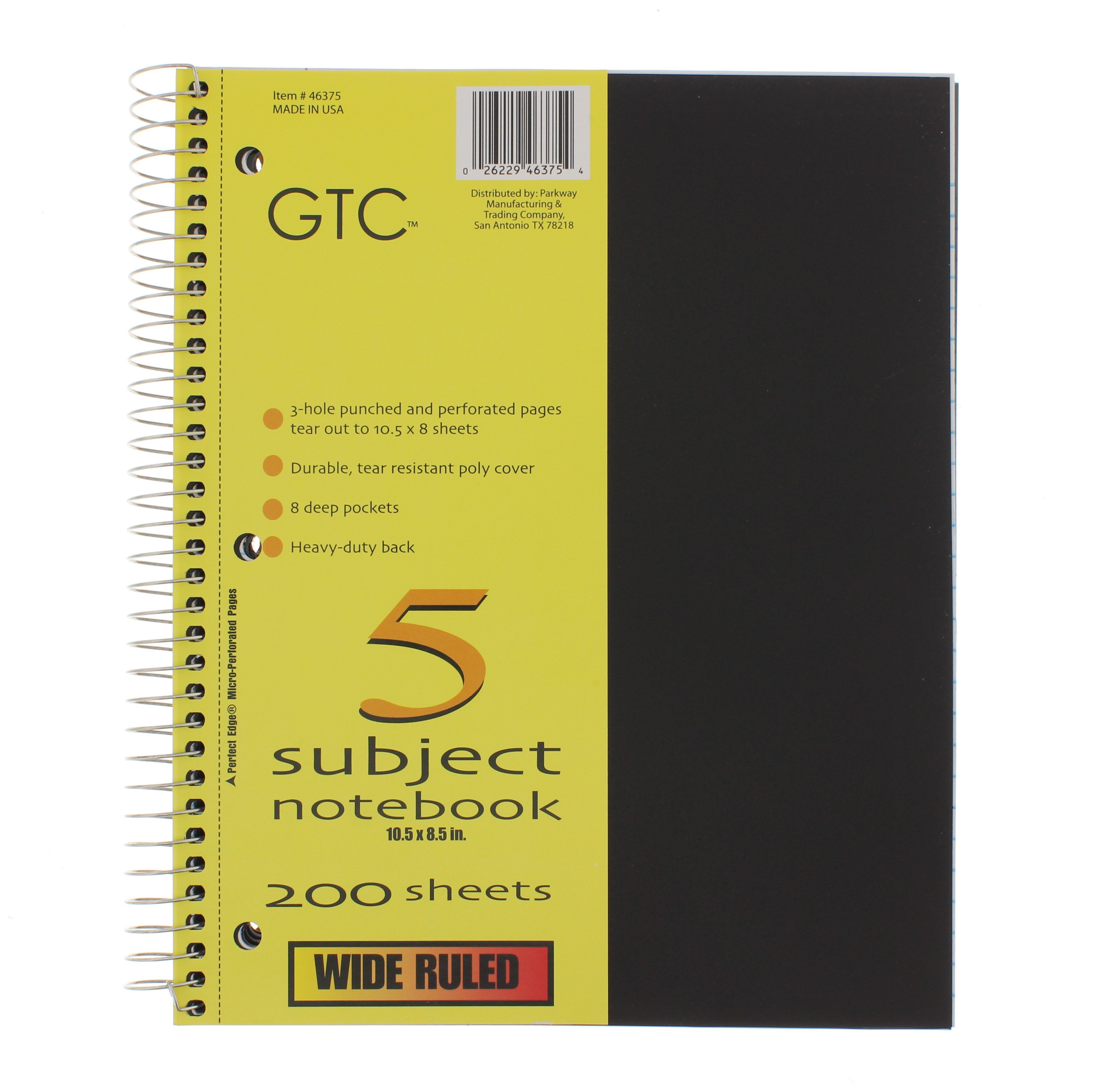 GTC 5 Subject Wide Ruled Spiral Notebook, Black - Shop Notebooks at H-E-B
