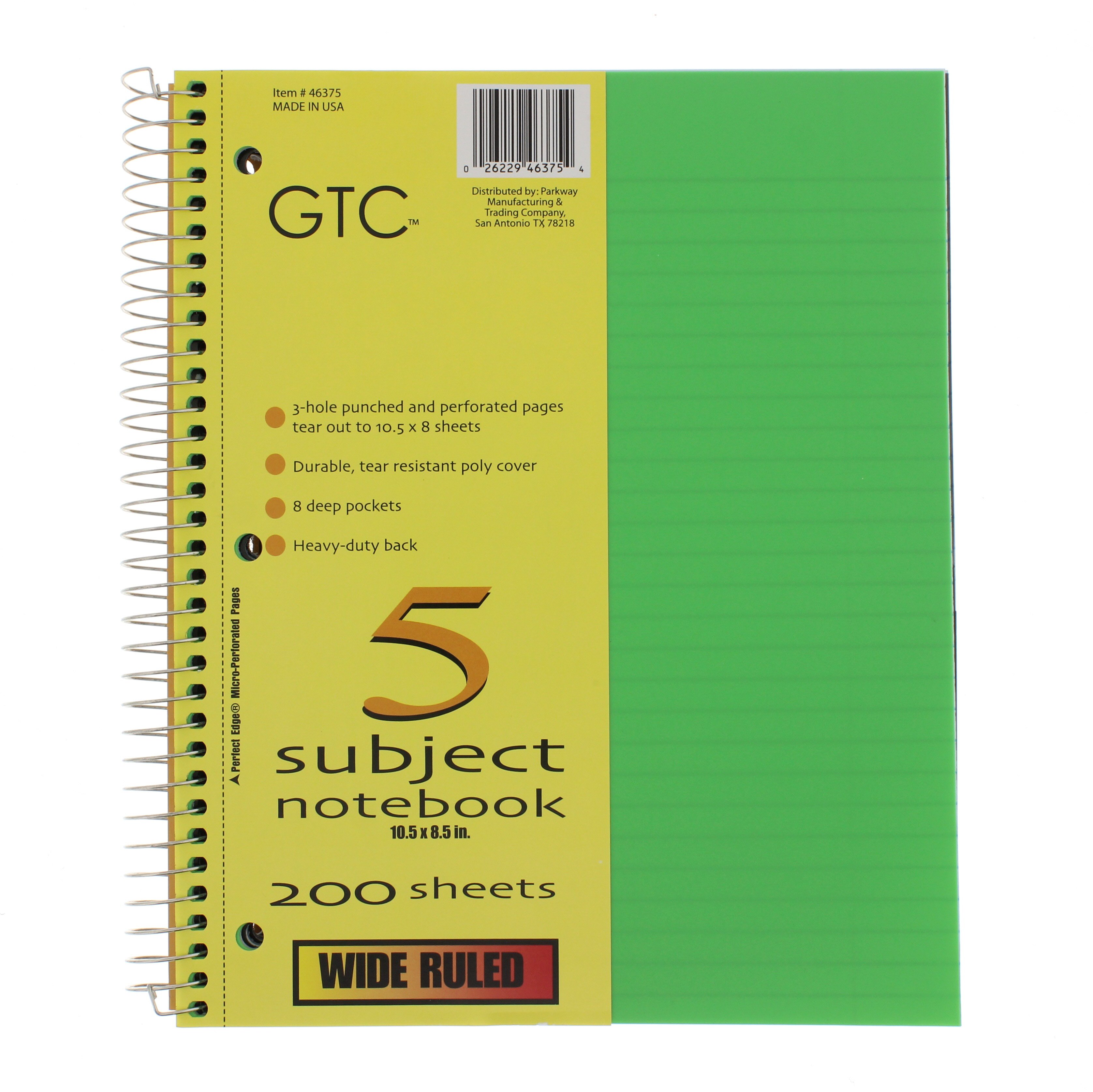 GTC 5 Subject Wide Ruled Spiral Notebook, Assorted Colors - Shop School ...
