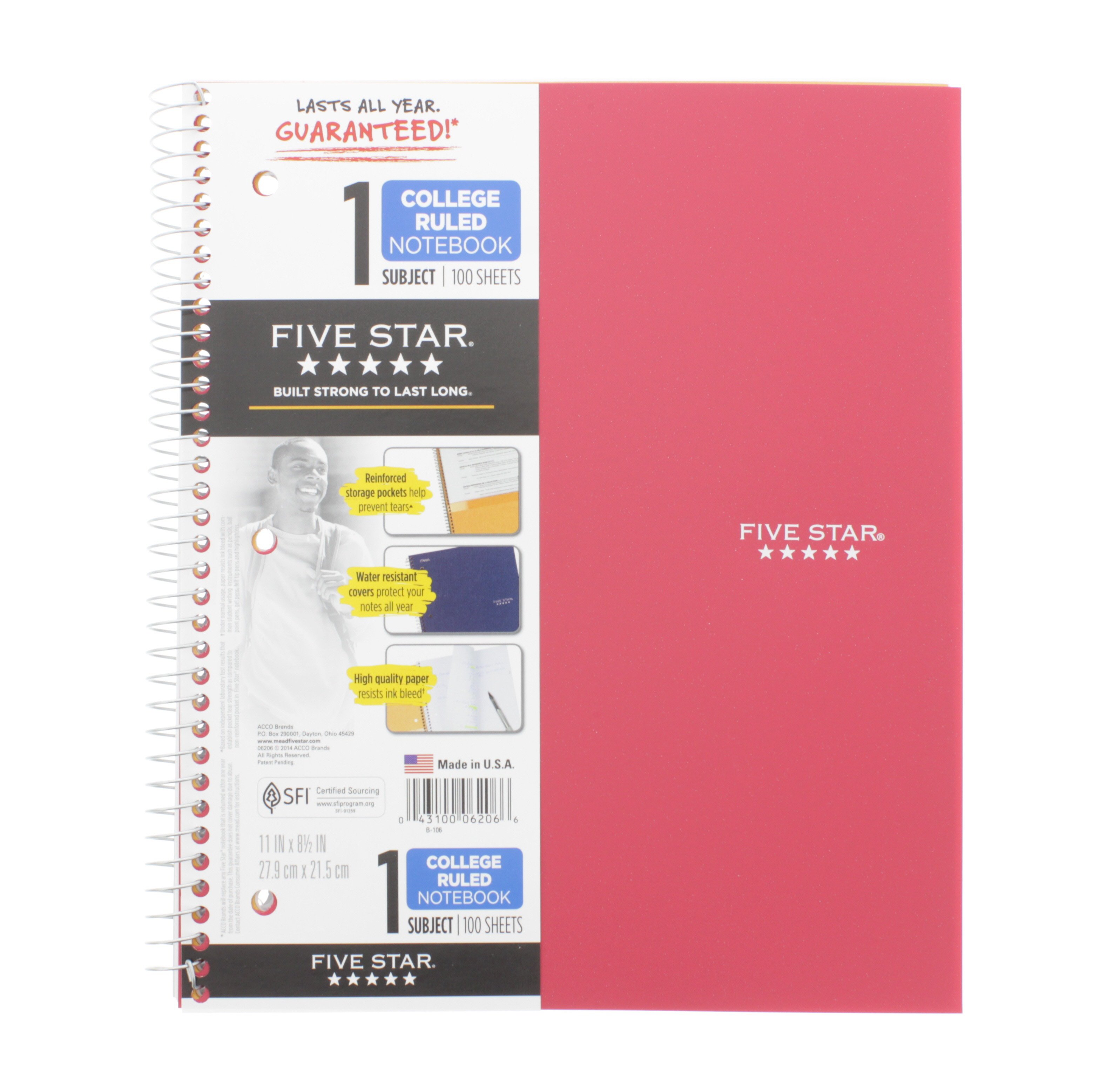 Mead Five Star 1 Subject Wirebound College Ruled Notebook, Red - Shop ...