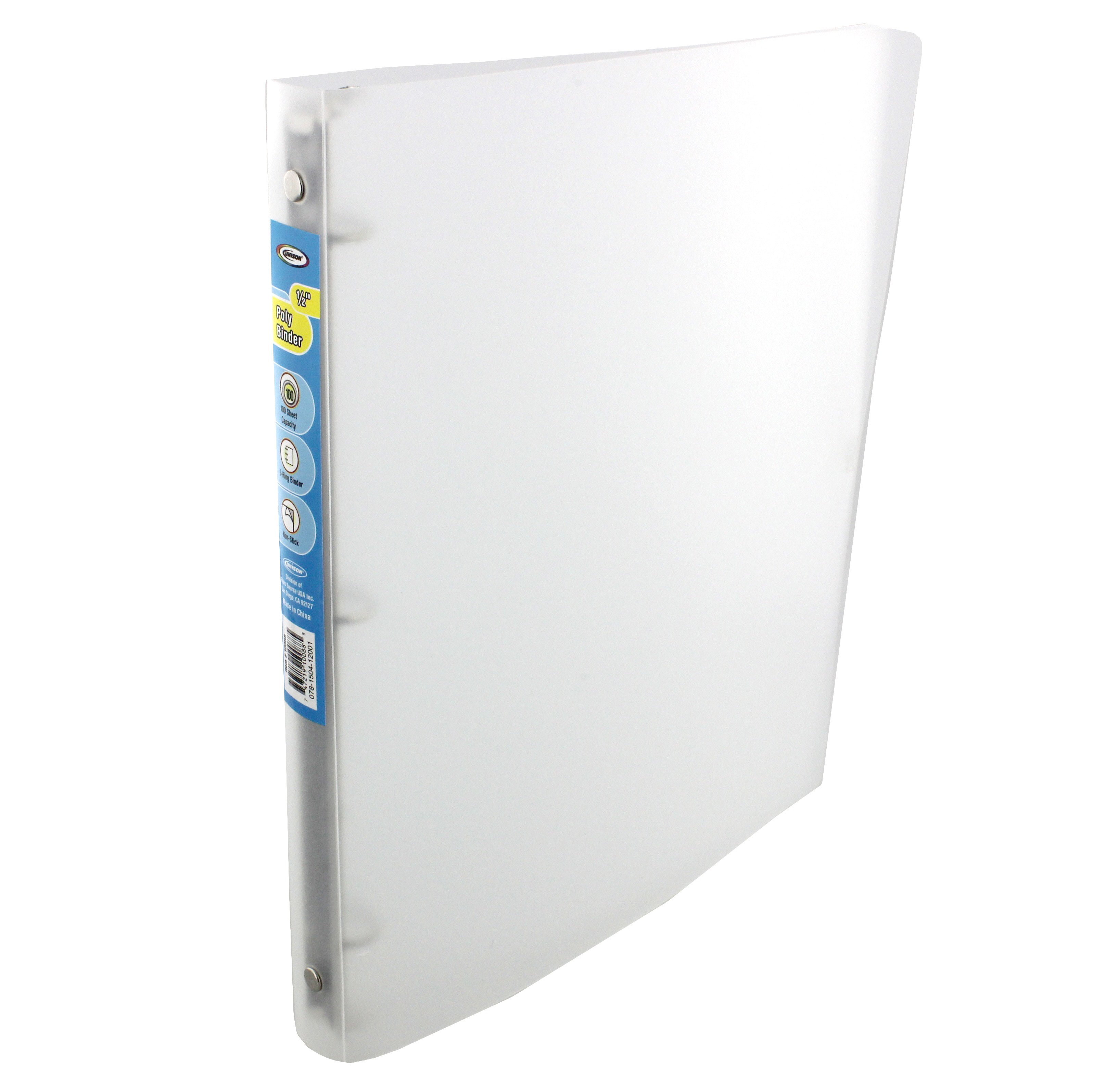 Unison 1/2" 3 Ring Poly Binder Without Pockets, White - Shop School ...