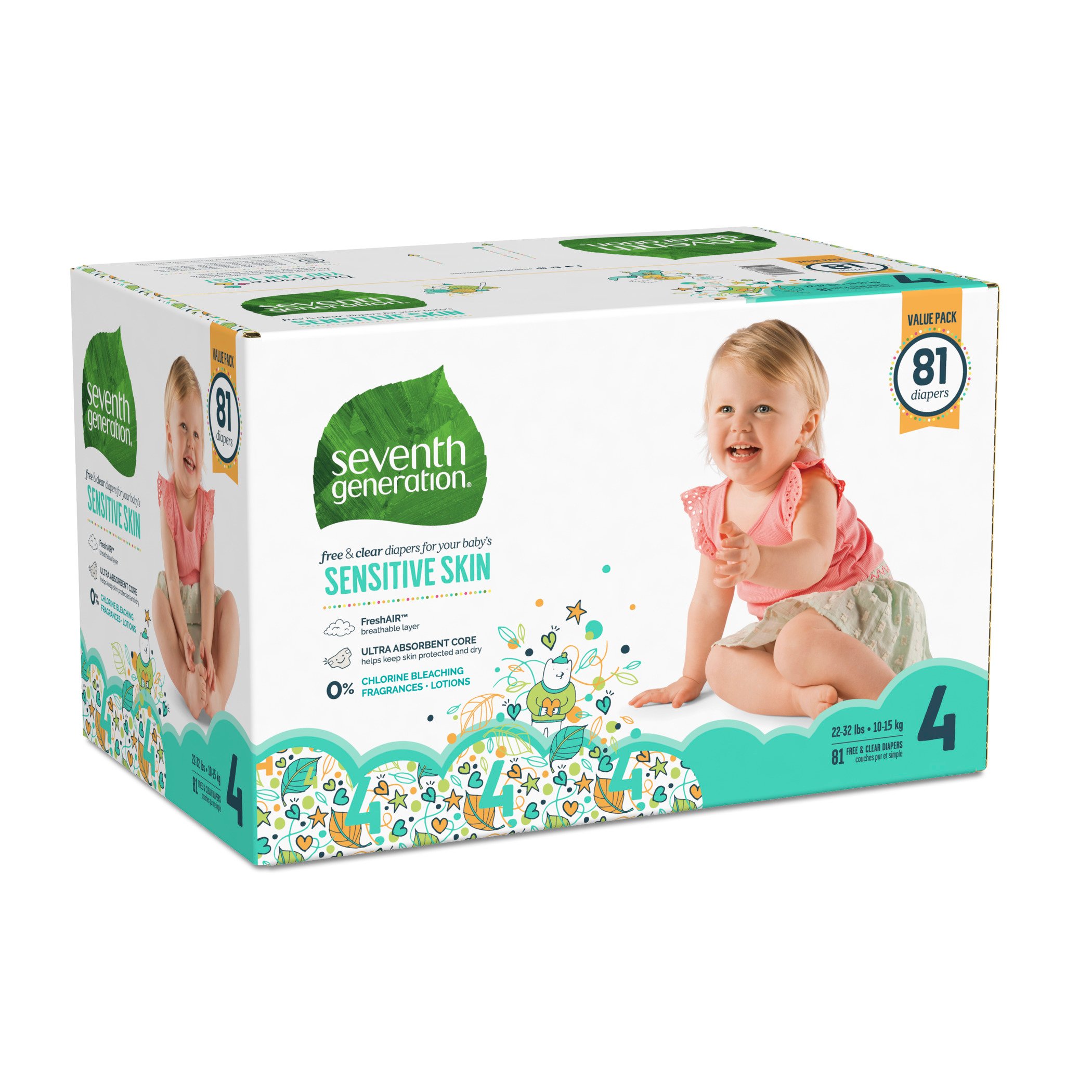Seventh Generation Free & Clear Diapers with Animal Prints 81 ct, Size ...