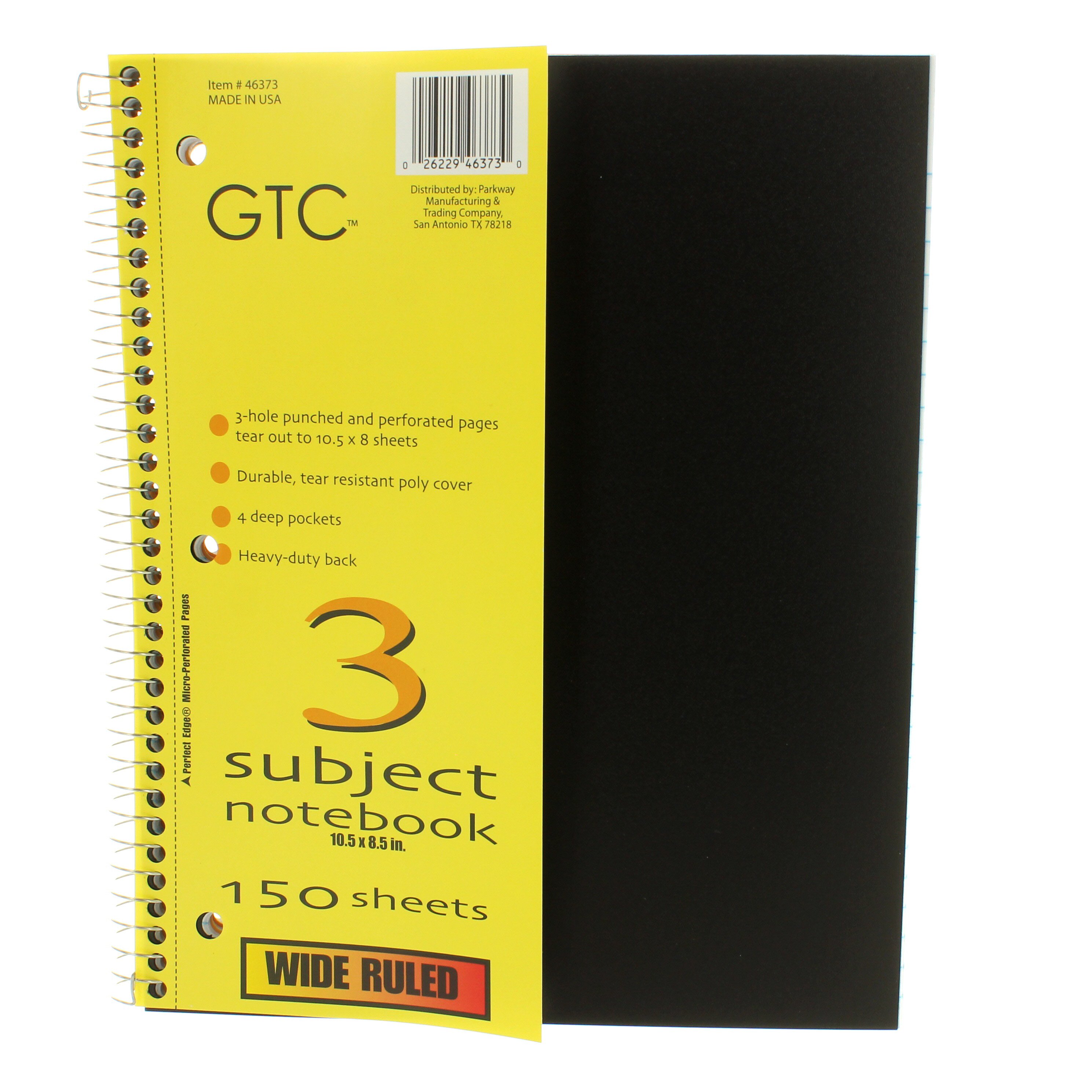 GTC 3 Subject Wide Ruled Spiral Notebook, Black - Shop Notebooks at H-E-B