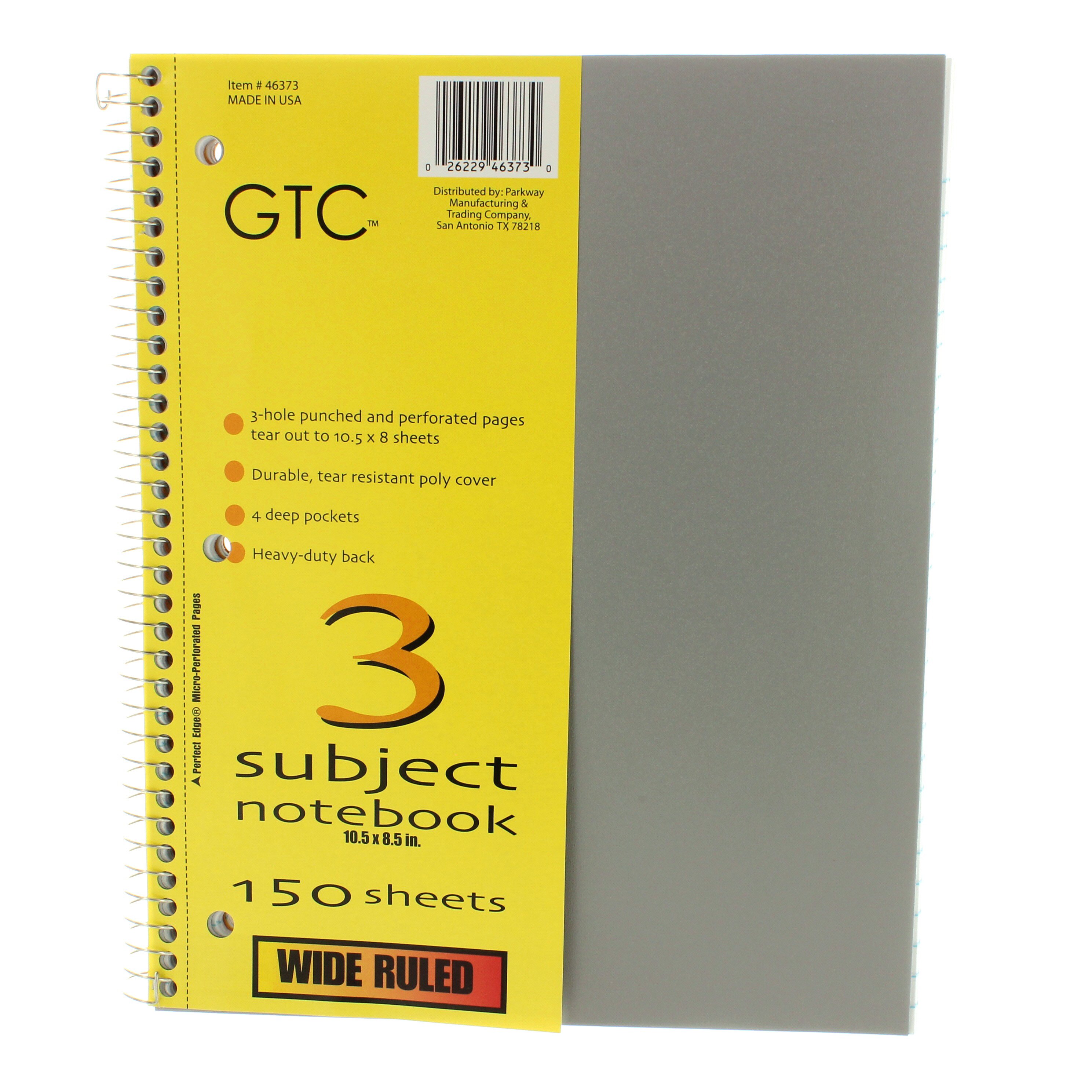 GTC 3 Subject Wide Ruled Spiral Notebook, Grey - Shop School & Office ...