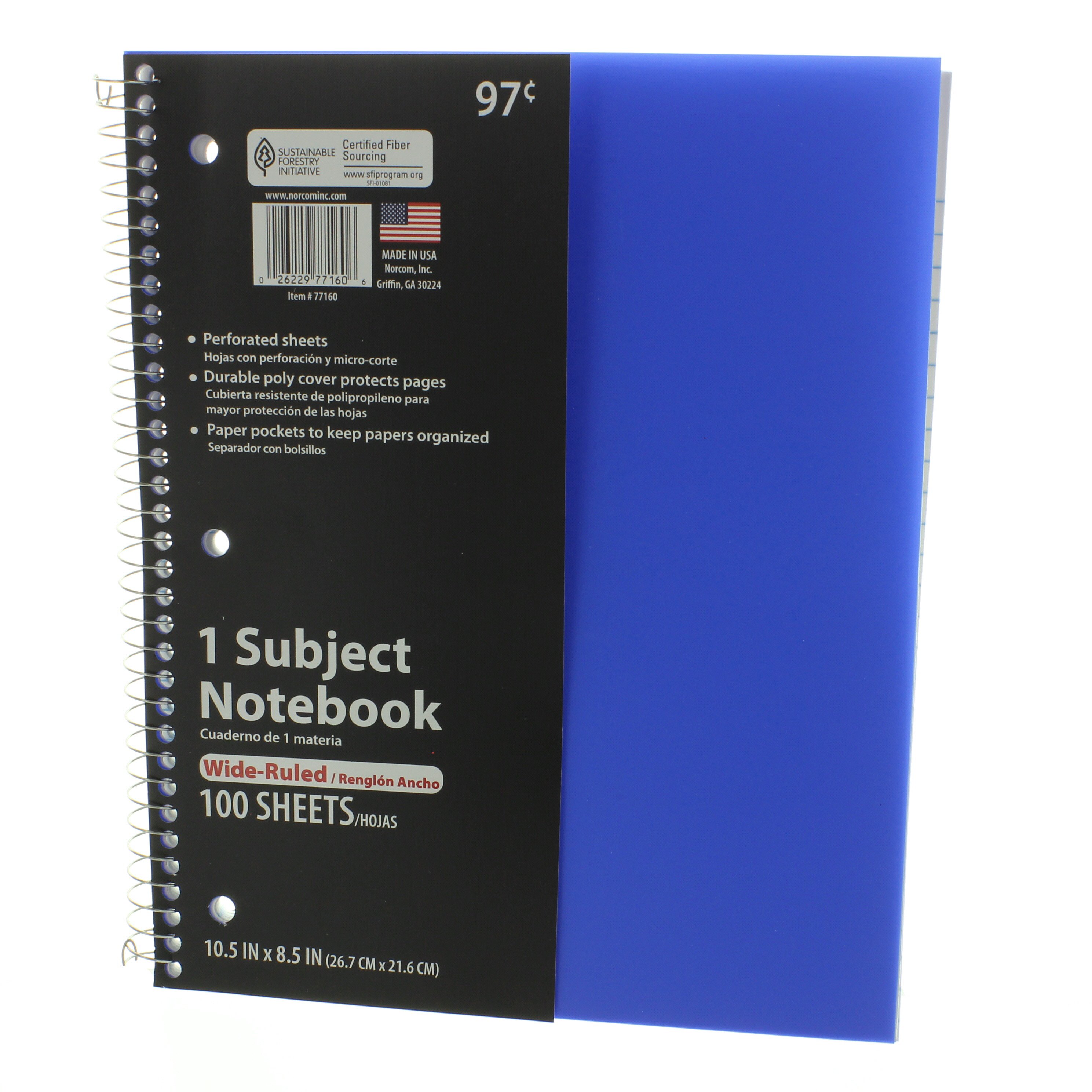 Norcom 1 Subject College Rule Wirebound Notebook, Blue - Shop School ...