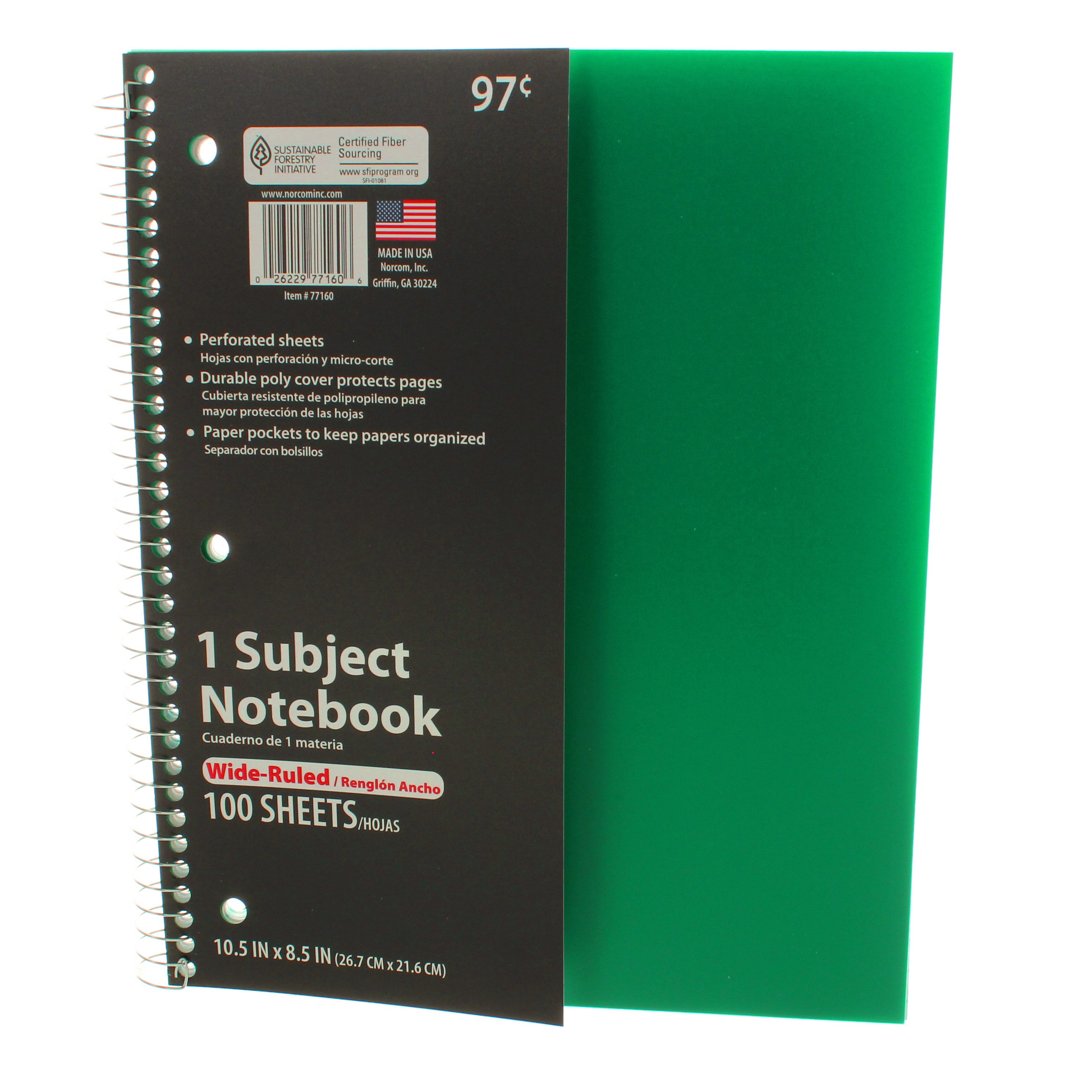 Norcom 1 Subject College Rule Wirebound Notebook, Green - Shop ...